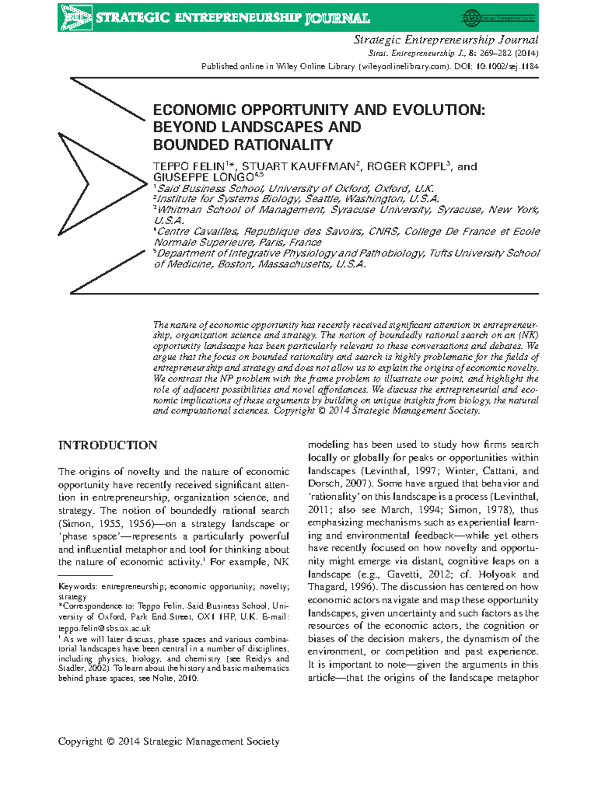 Economic Opportunity and Evolution: Rethinking Bounded Rationality in ...