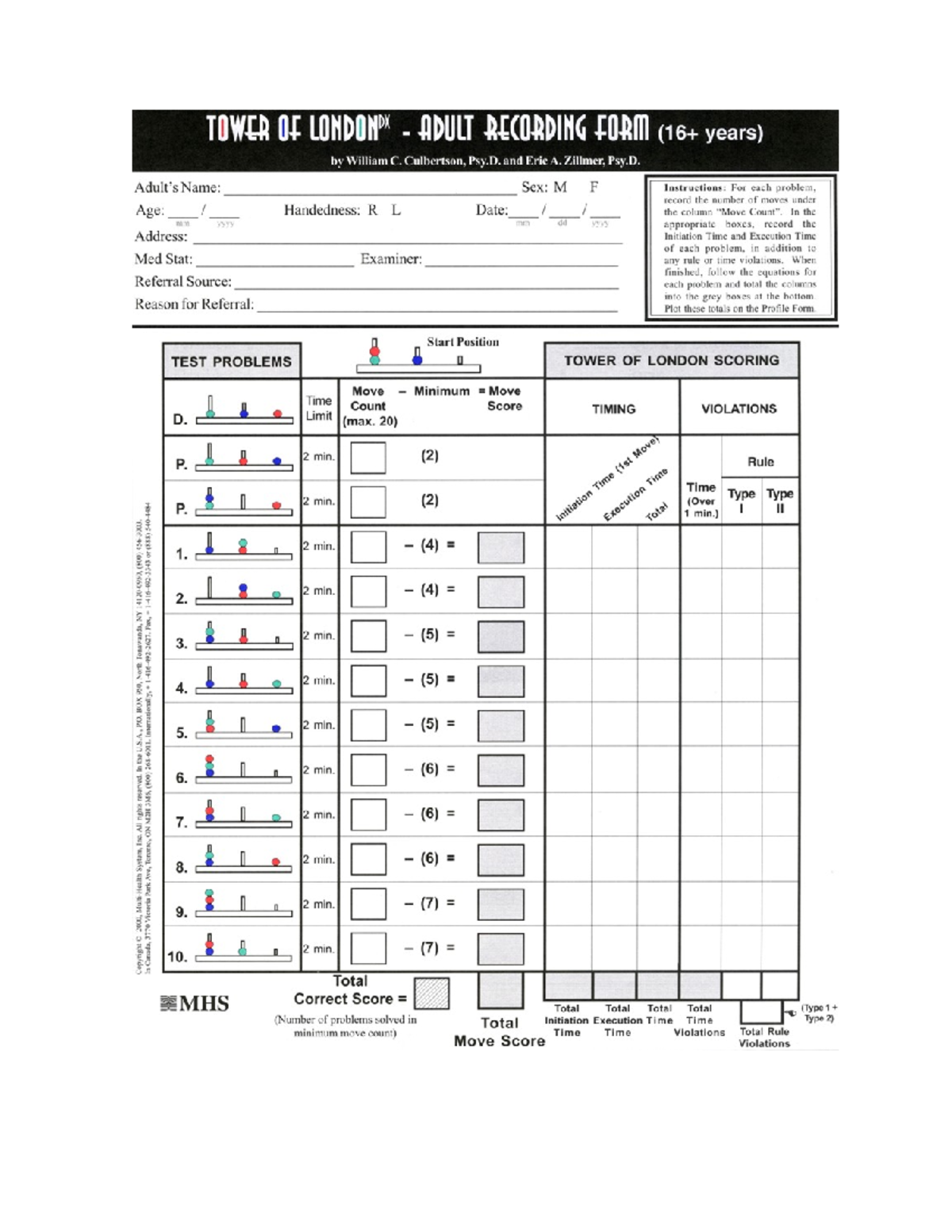TOL Test NP - Recording Form and Scoring Guide - Studocu