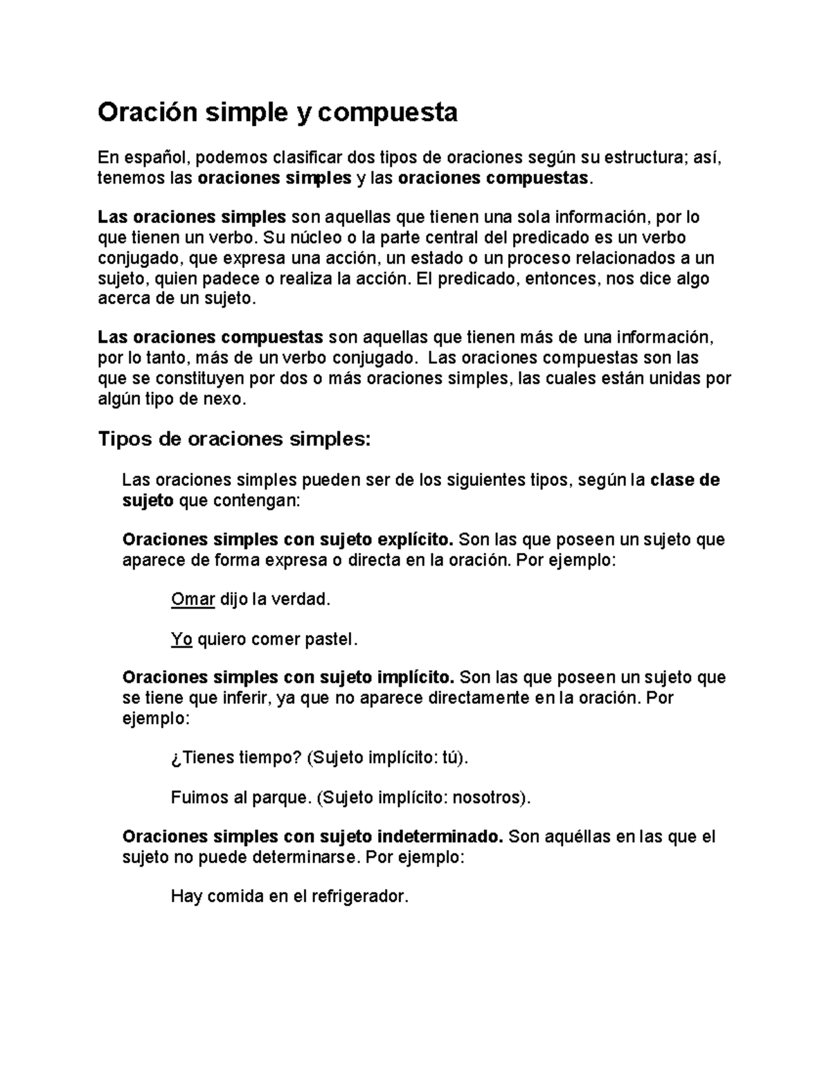 Oraciones Simples y Compuestas: Clasificación y Ejemplos (Español ...