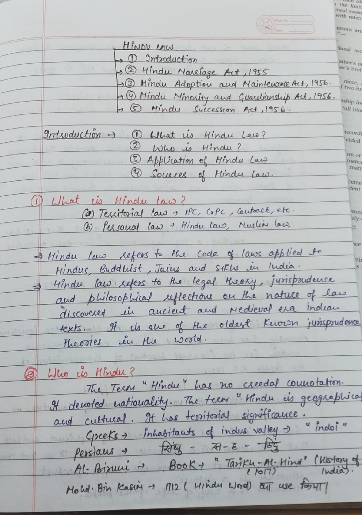 Hindu Law Handwritten Notes for Exam Preparation - Studocu