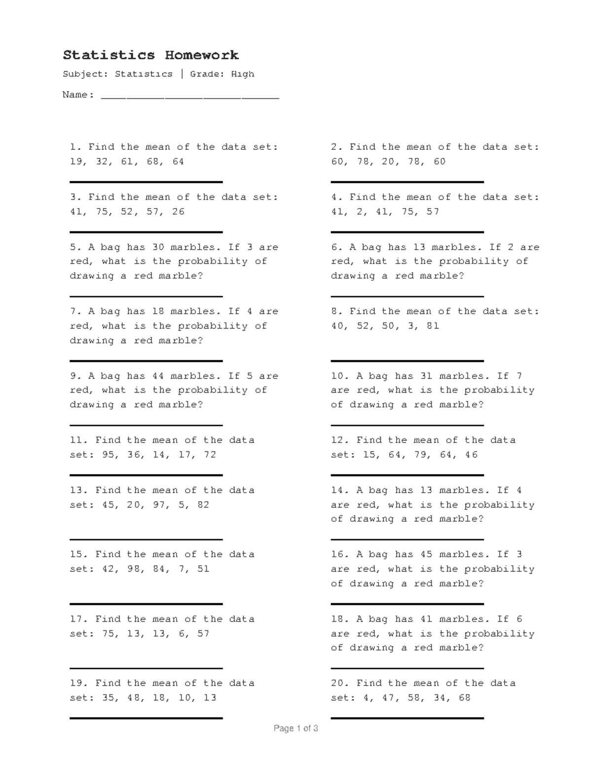 Statistics Homework 7: Mean & Probability Problems - Studocu