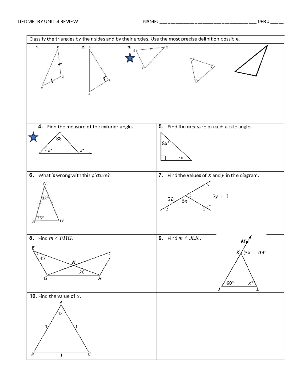 Geometry Unit 4 Review - Triangle Classification & Angle Measures - Studocu