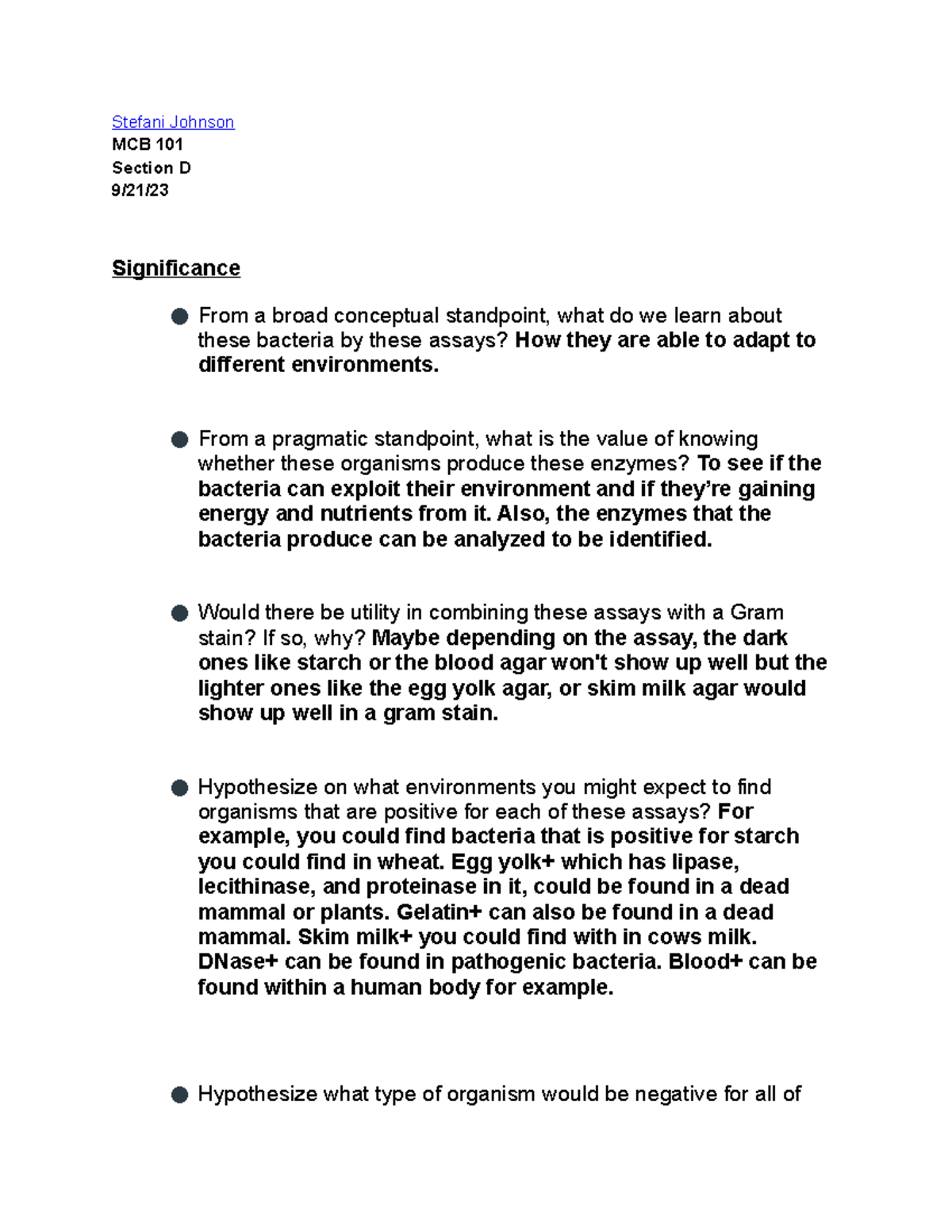 Lab 4 Report: Bacterial Assay Results & Analysis - MCB 101 - Studocu