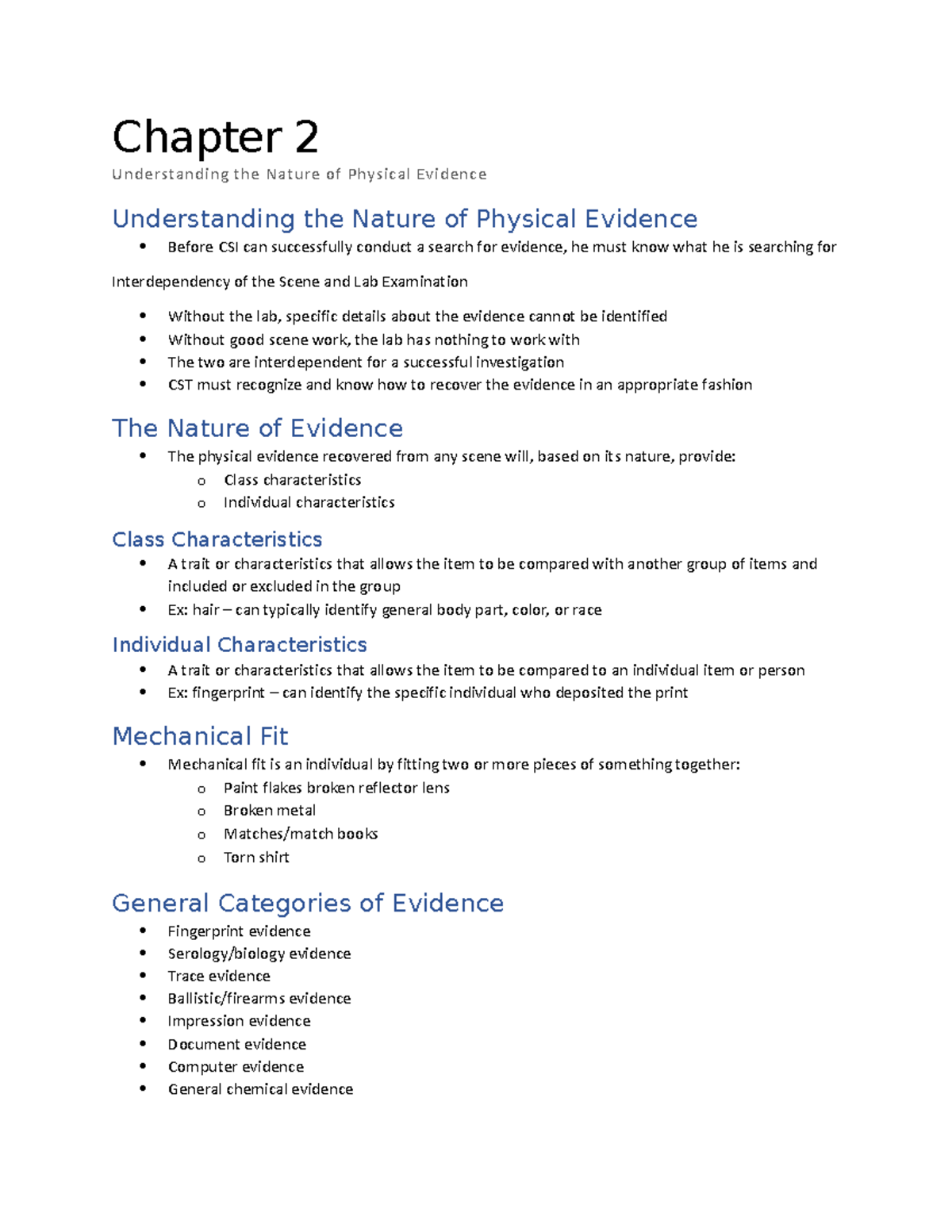 Chapter 2 - Exploring the Essentials of Physical Evidence in Forensics - Studocu