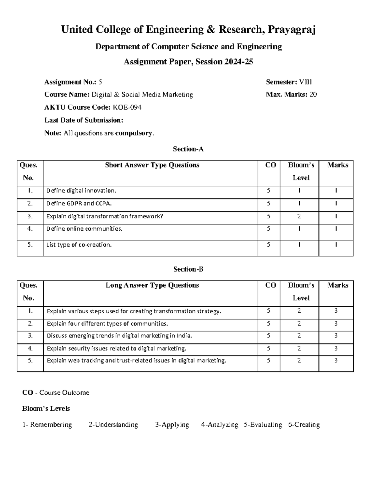 DSMM Assignment 5: Digital Social Media Marketing Questions ...