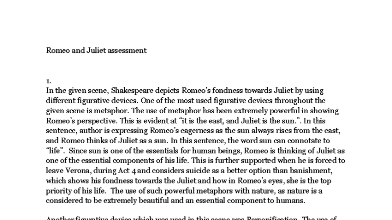 Romeo and Juliet Assessment 1: Analyzing Figurative Devices - Studocu
