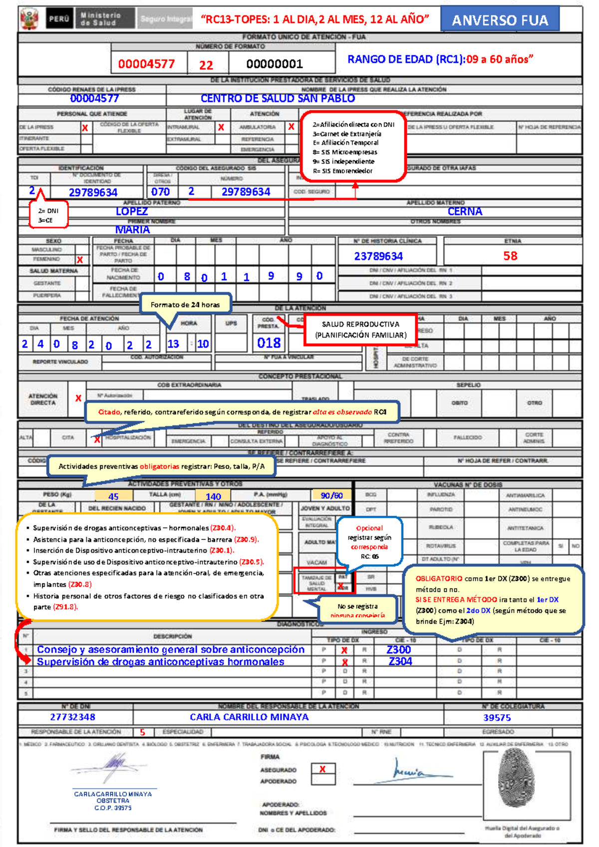 FUA 018 - Planificación Familiar MINSA (Nov 2022) Detalles y Registro - Studocu
