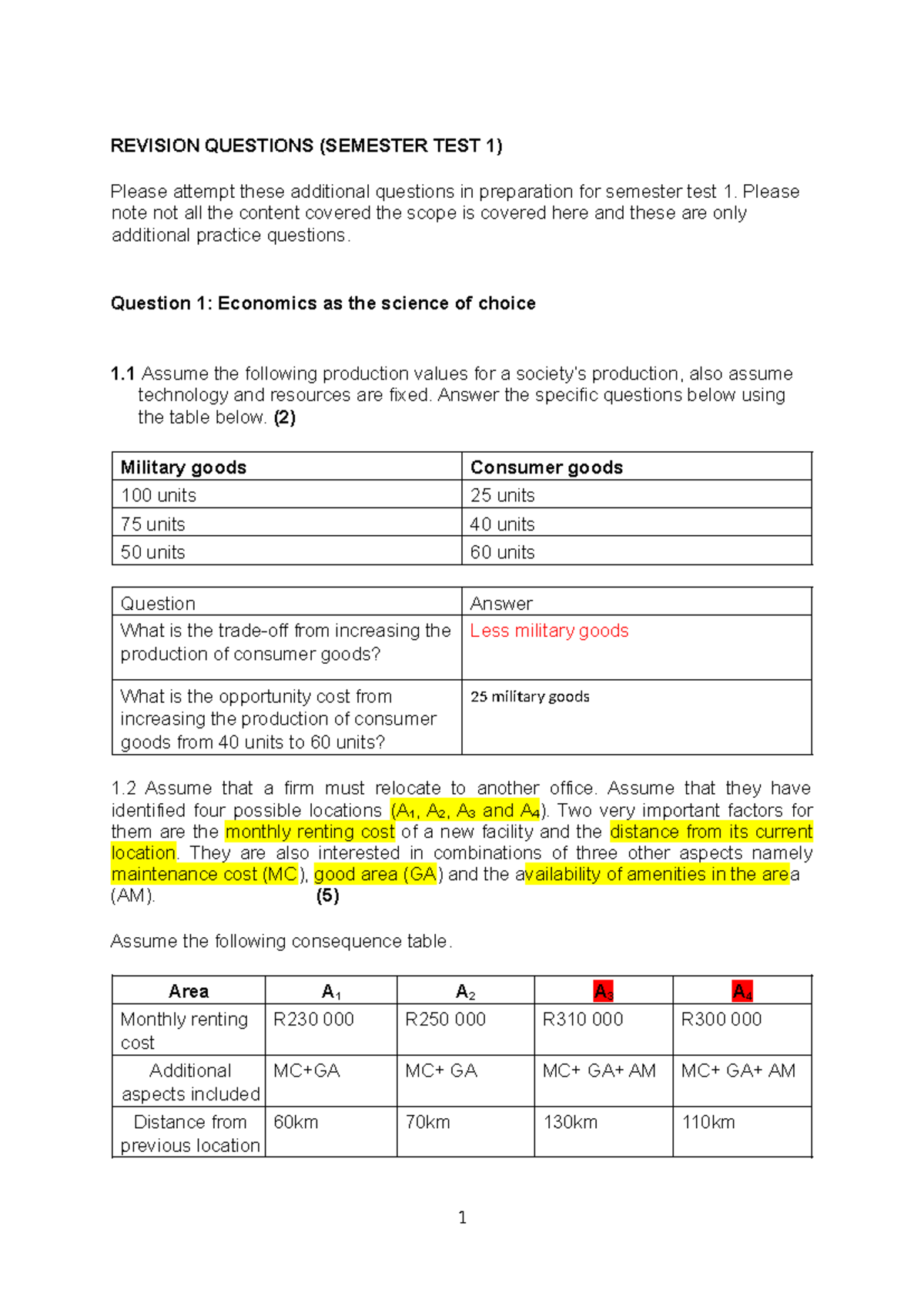 ECO1A Revision Questions for Semester Test 1 - 2025 - Studocu