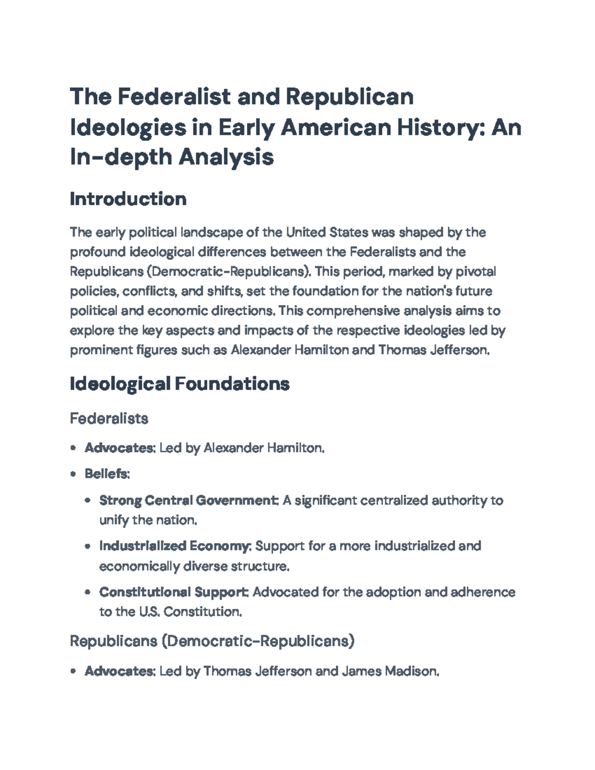 Early American Political Ideologies: Federalists vs. Republicans ...