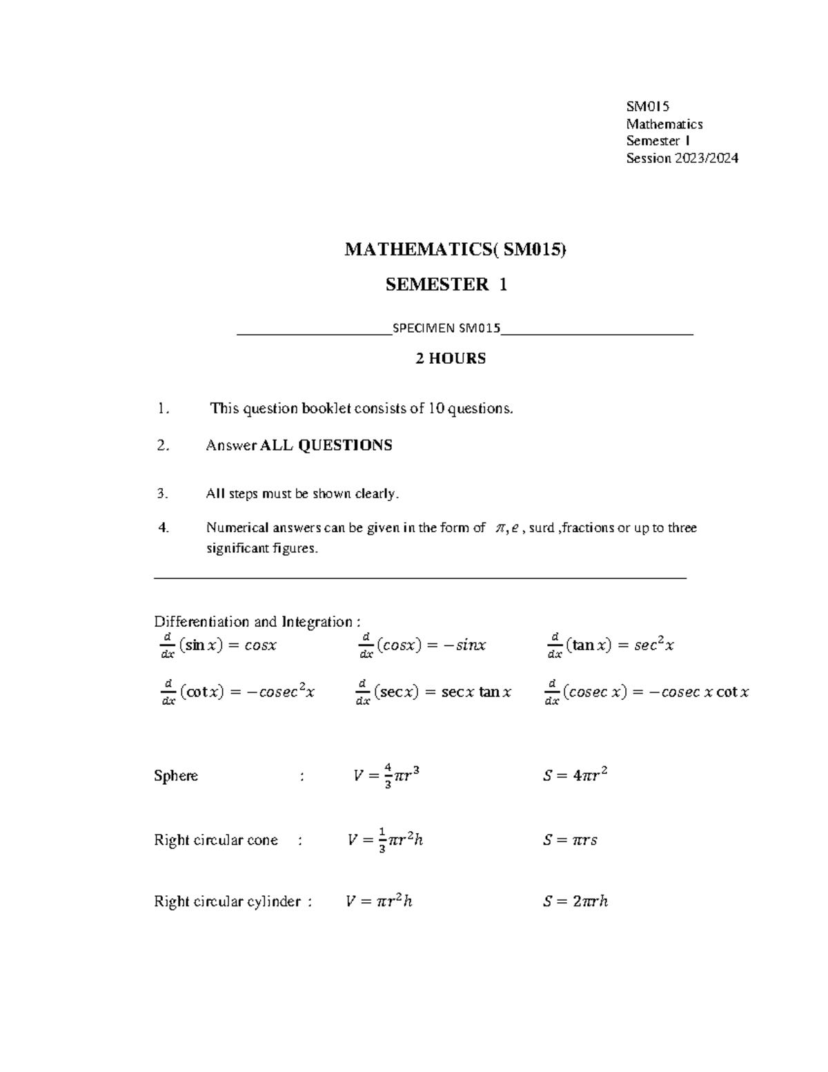 KMKN soalan - Jehbdjsnsn - SM Mathematics Semester 1 Session 202 3 /202 ...