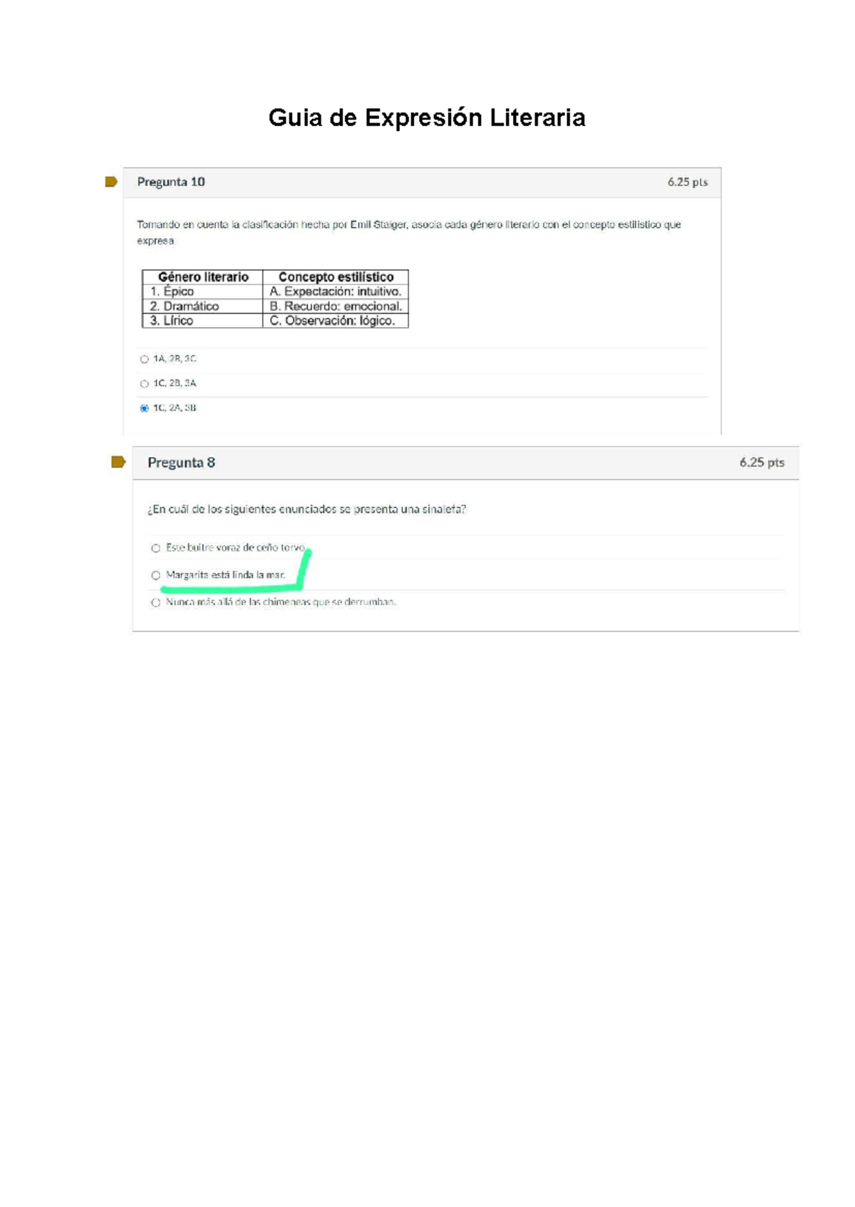 Guía de Expresión Literaria - Repaso y Ejercicios (100 pts) - Studocu