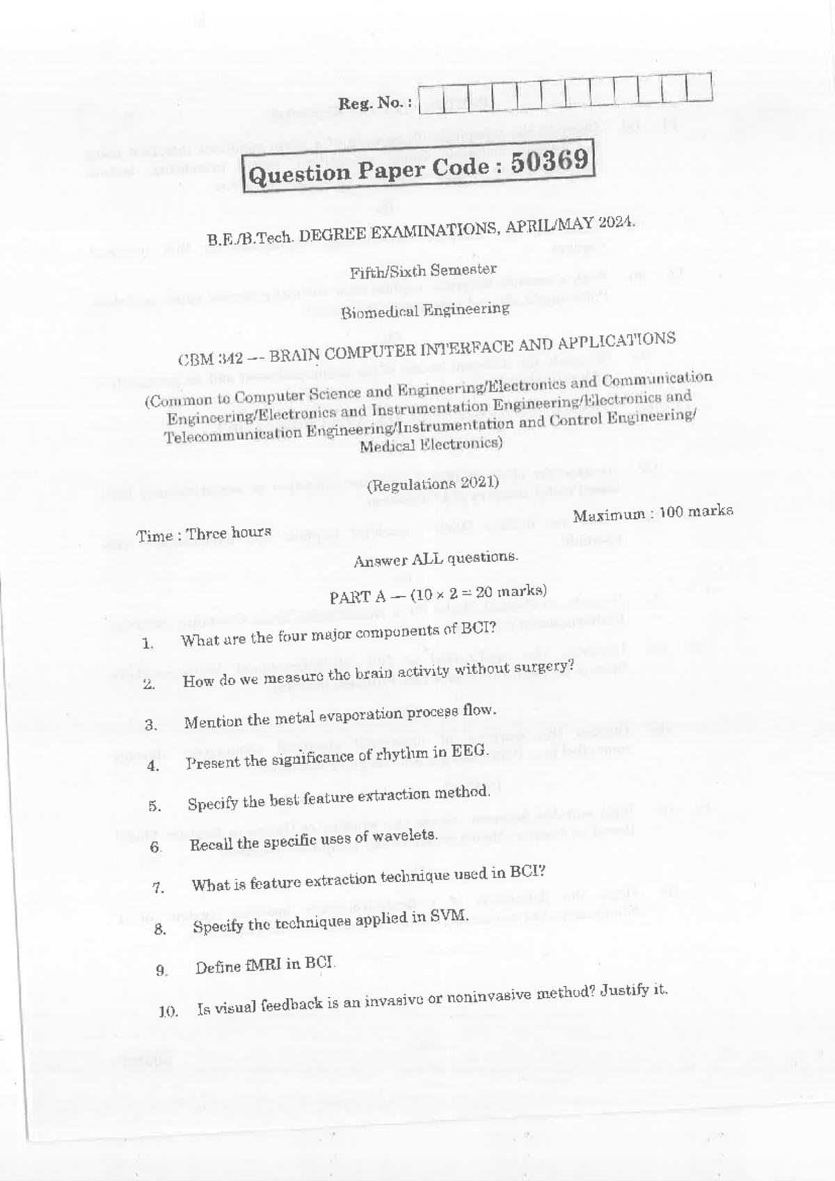 CBM 342 Final Exam Questions: Brain Computer Interface Applications ...