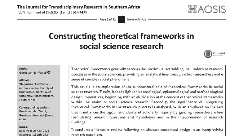 Constructing Theoretical Frameworks in Social Science Research (DASD ...