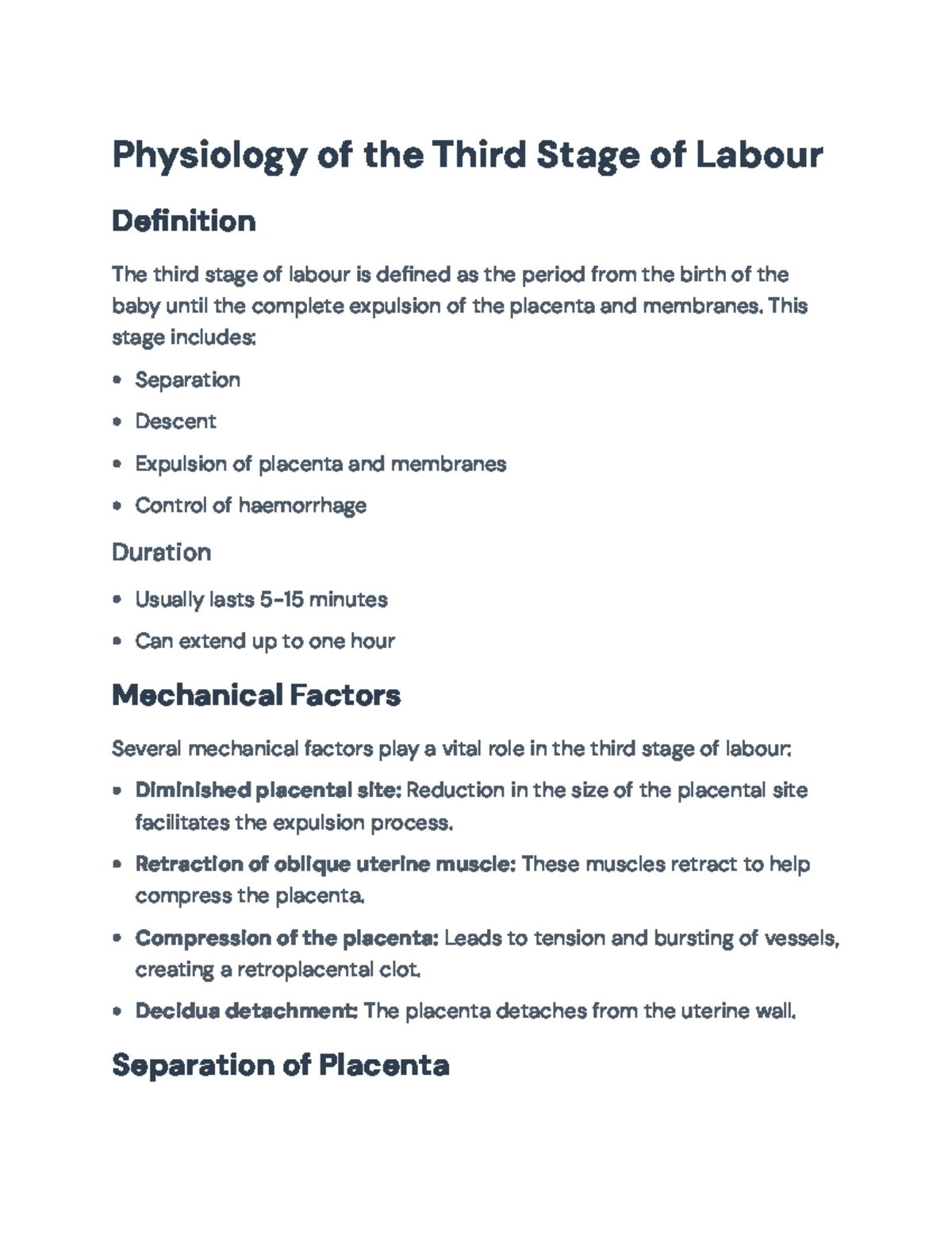 Physiology of Third Stage of Labour: Mechanisms & Haemostasis ...