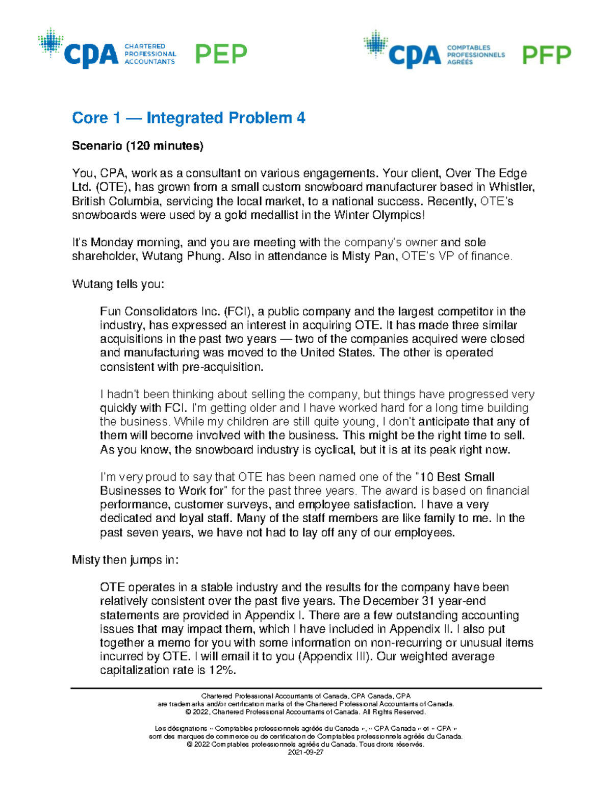 CO1-2201E-IP04 - CPA Core Course Case Study Analysis and Valuations ...