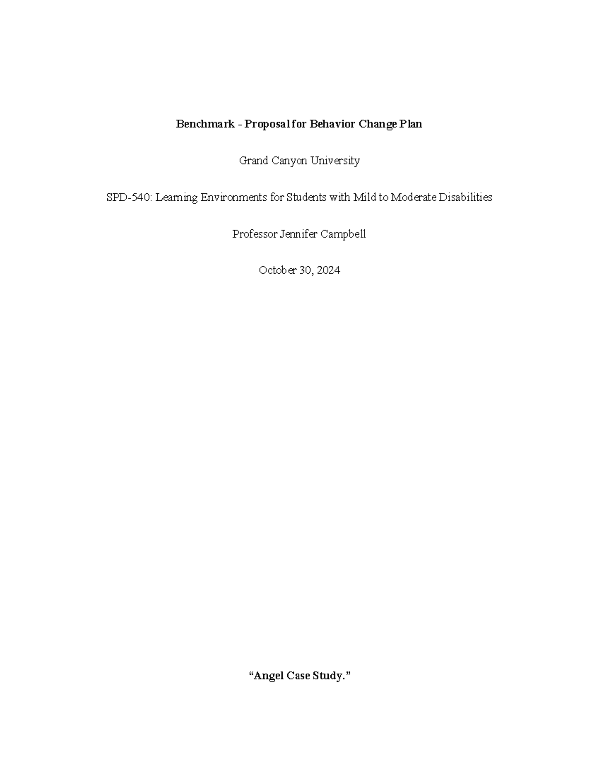 SPD-540: Behavior Intervention Plan for Angel - Benchmark Proposal ...