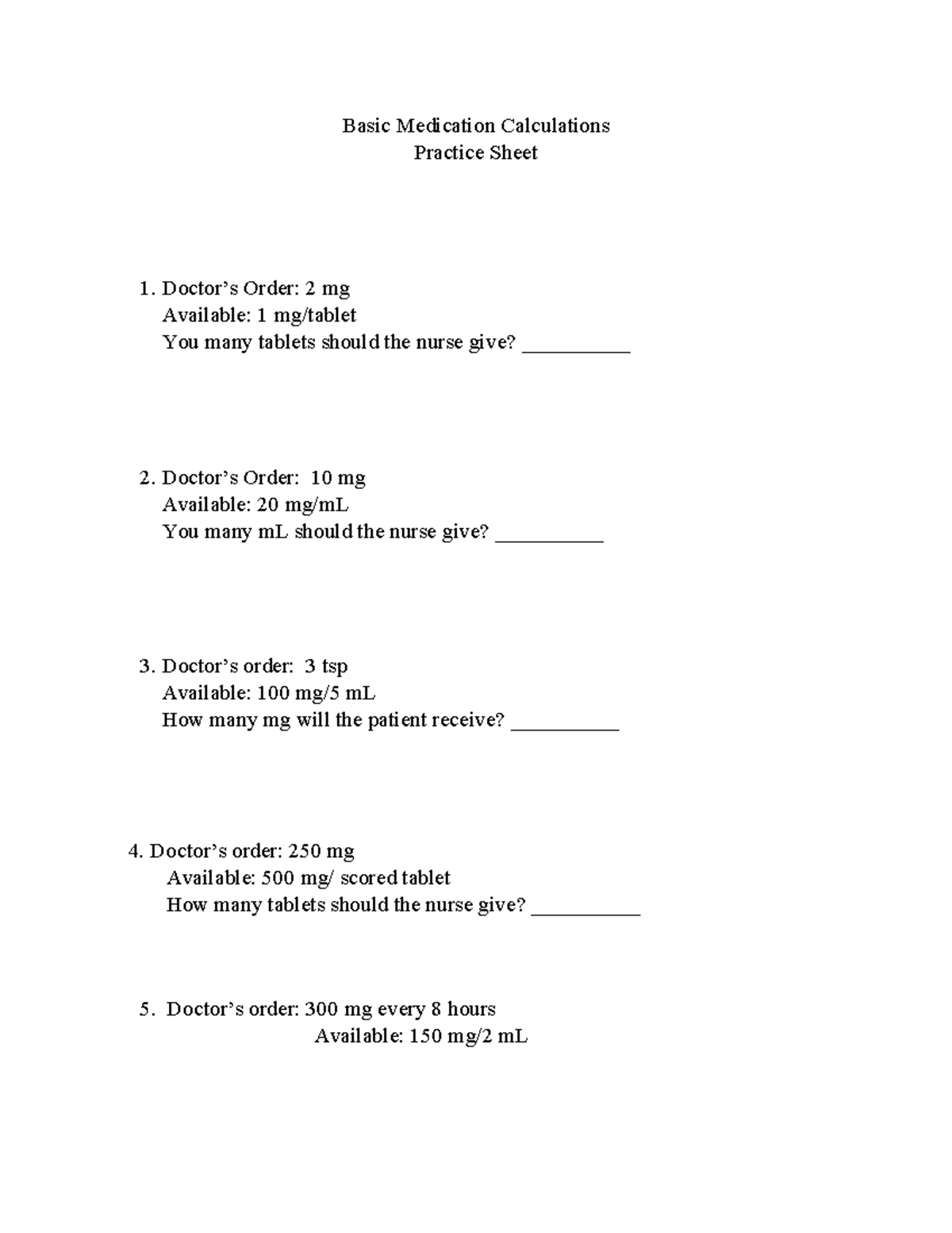 Math Practice Exercise: Module 3 Medication Calculations - Studocu