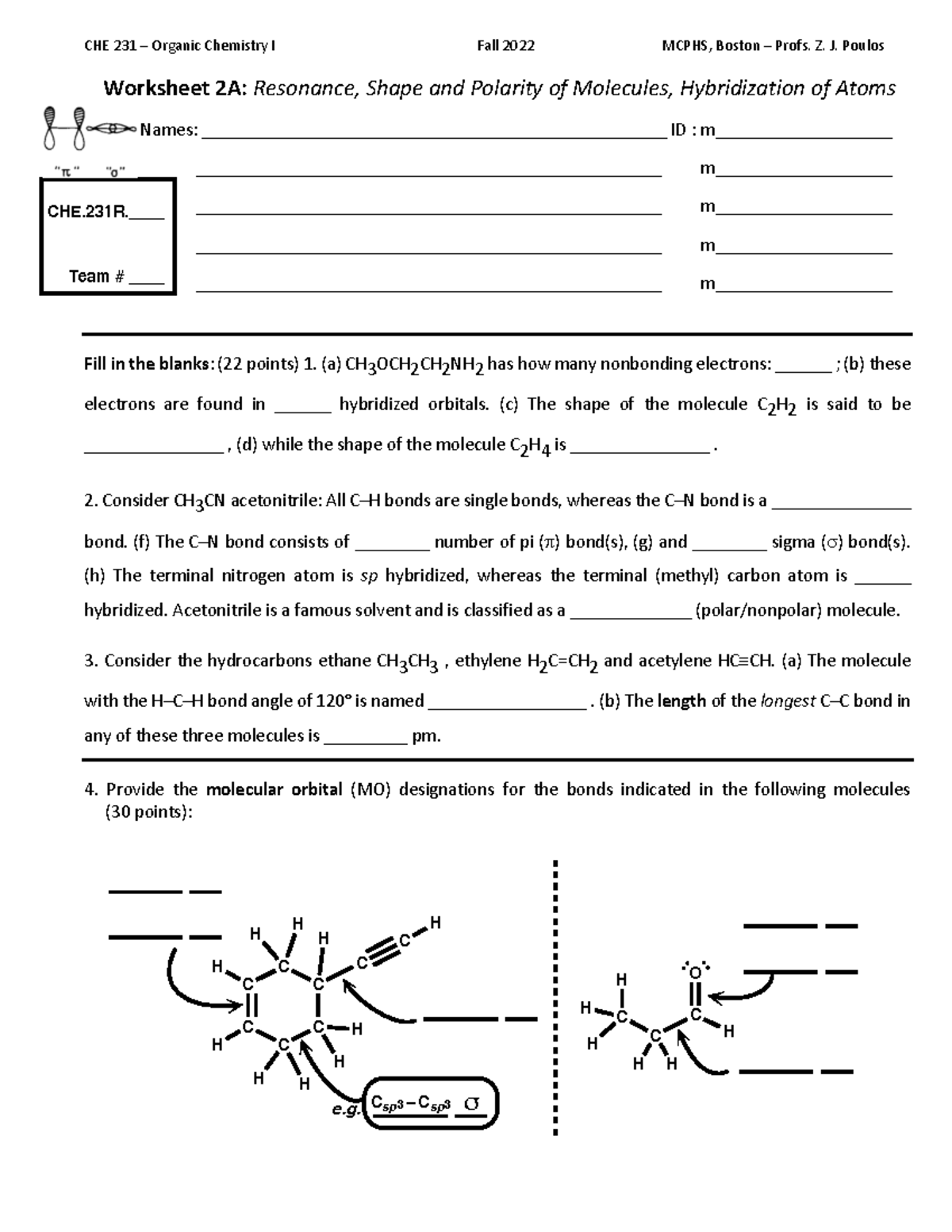 Worksheet 2A - Resonance, Shape and Polarity of Molecules ...