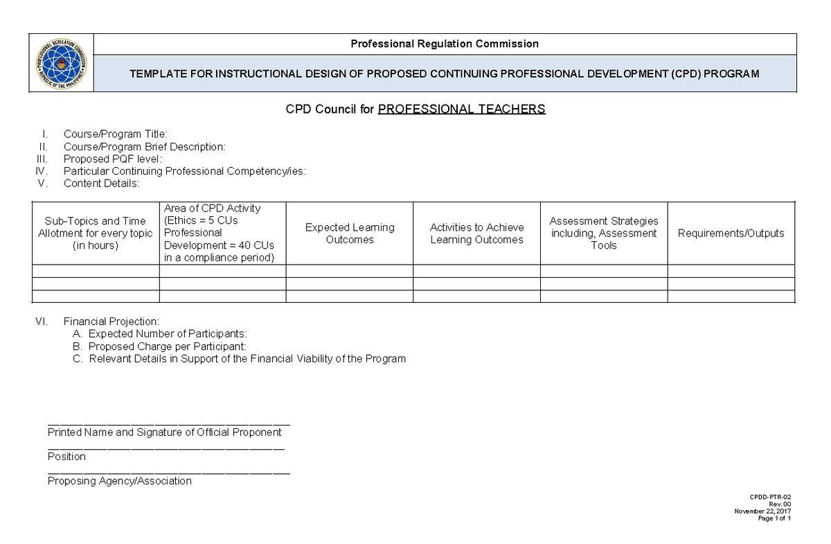 CPDD-PTR-02 Instructional Design Template for CPD Programs - Studocu