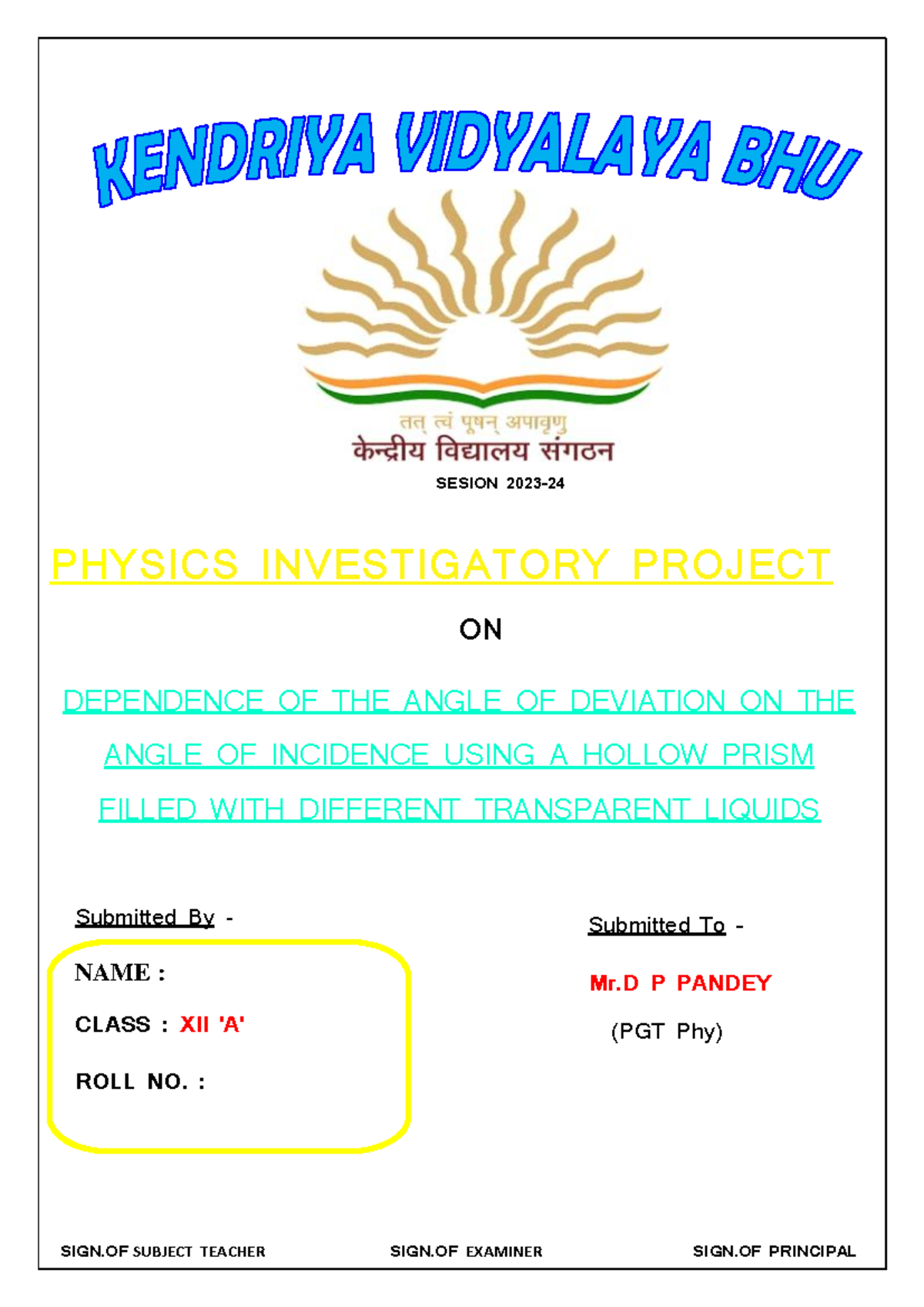 Physics Investigatory Project: Angle of Deviation & Incidence (Class ...
