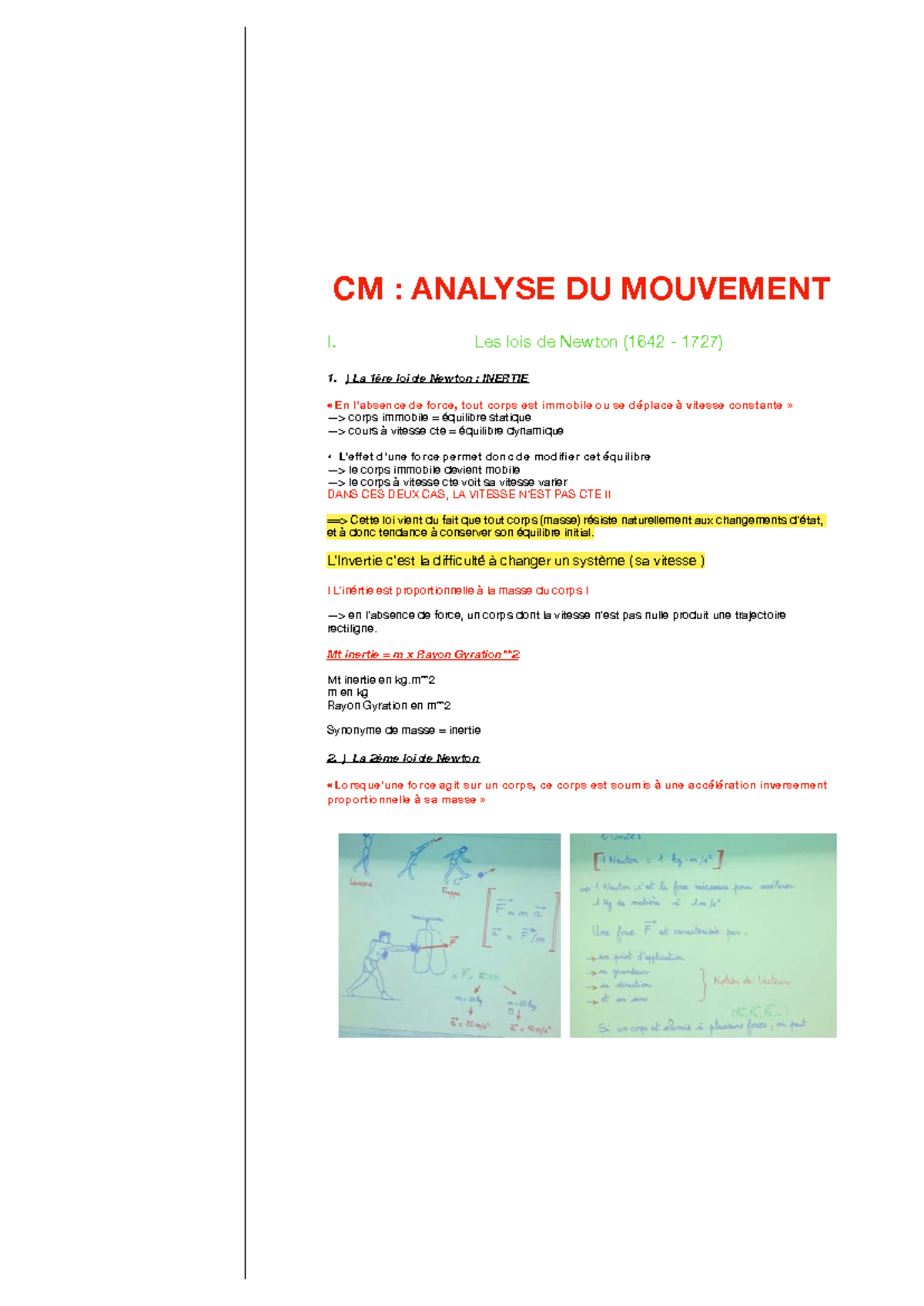 CM : Analyse du Mouvement - Lois de Newton et Applications - Studocu