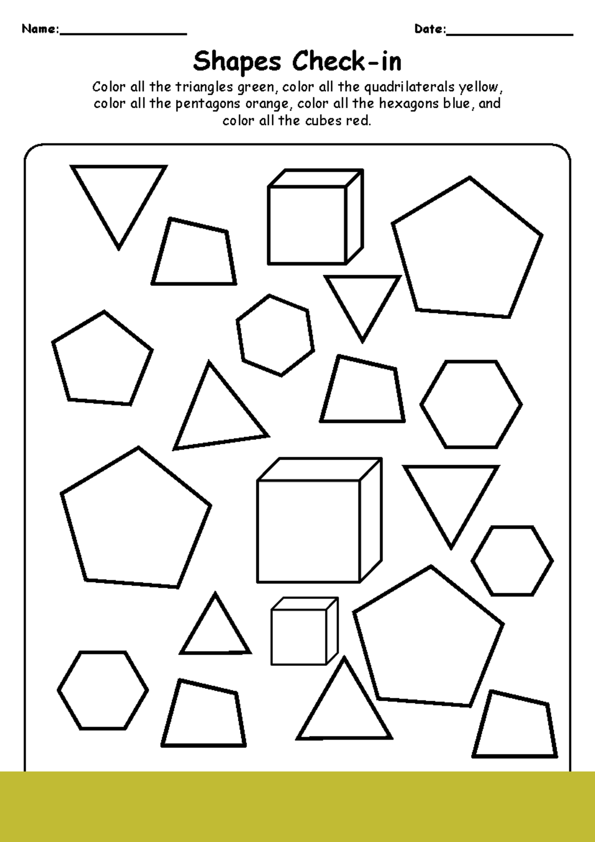 Shapes Identification and Coloring - 2nd Grade Worksheet - Name: Date ...