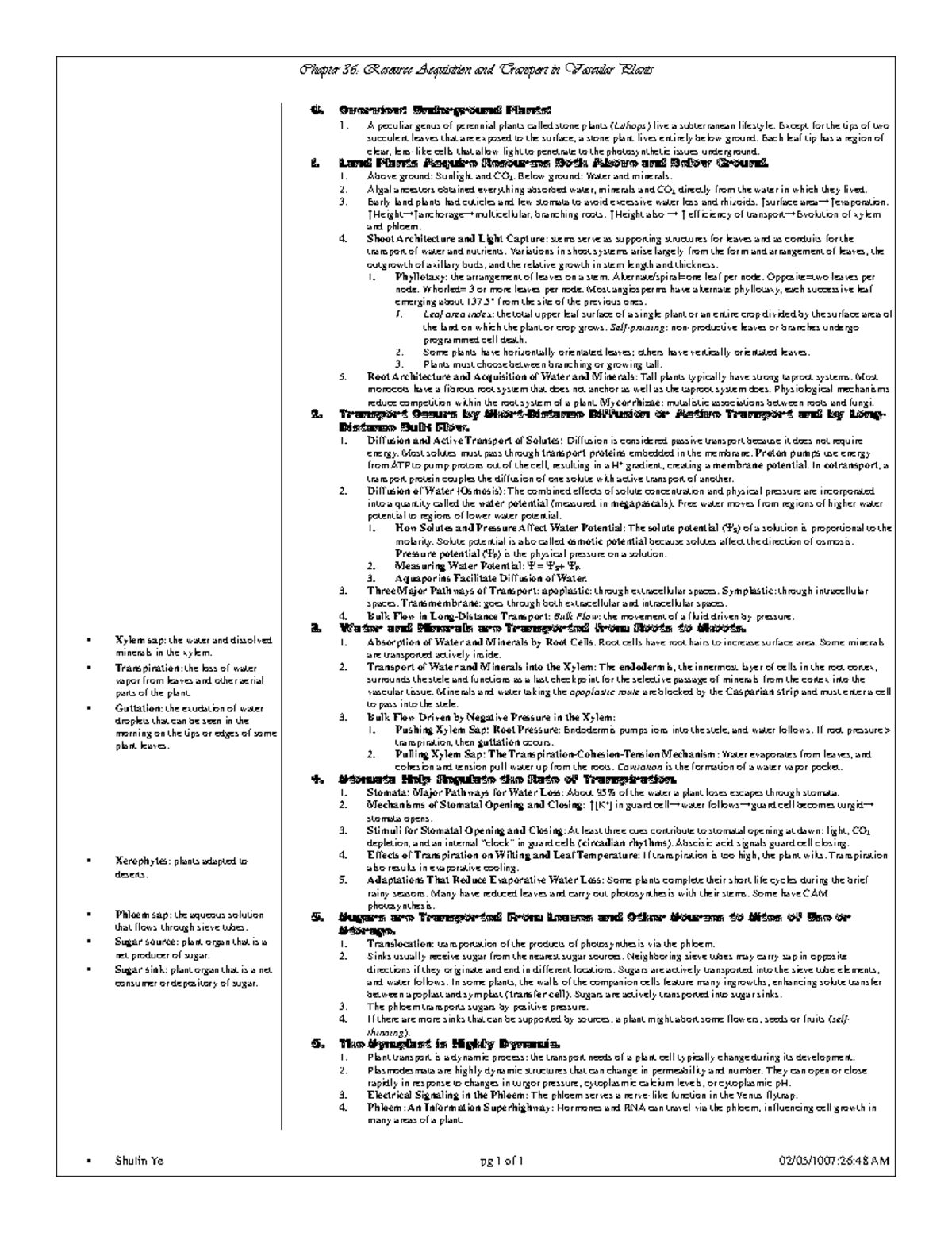 Chapter 36: Resource Acquisition & Transport in Vascular Plants ...
