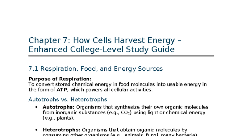 Cellular Respiration Study Guide (Chapter 7) - Studocu