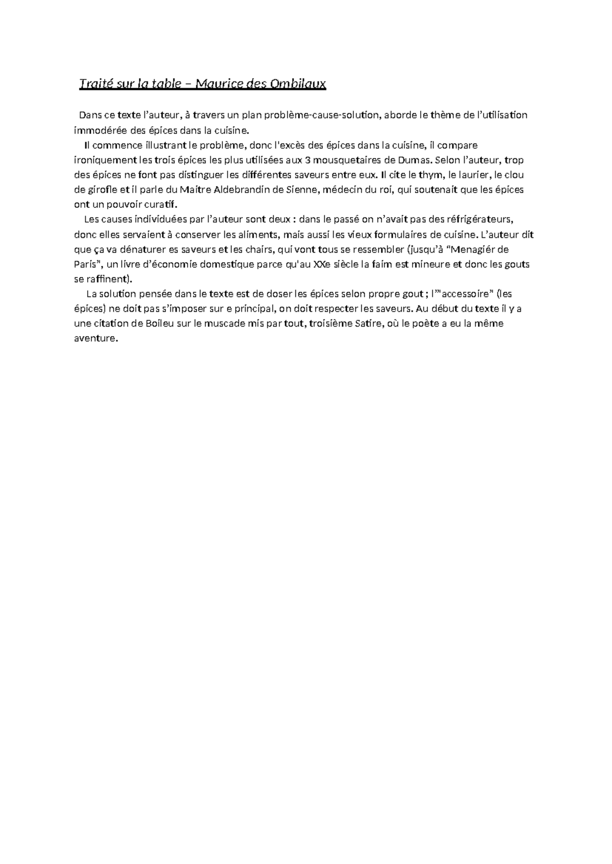 Traité sur la table : L'Immodération des Épices en Cuisine - Studocu