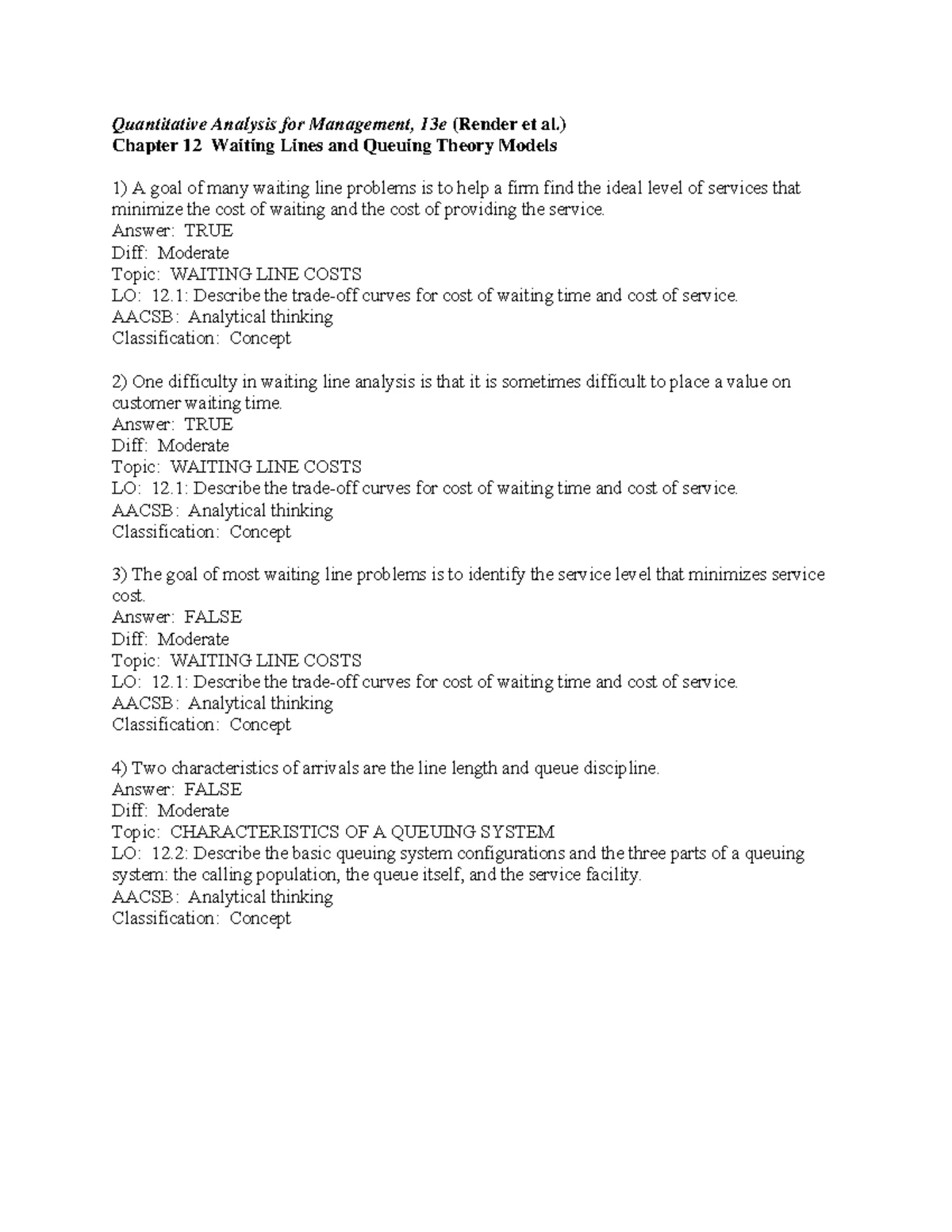 Chapter 3 - Test bank - Quantitative Analysis for Management, 13e ...