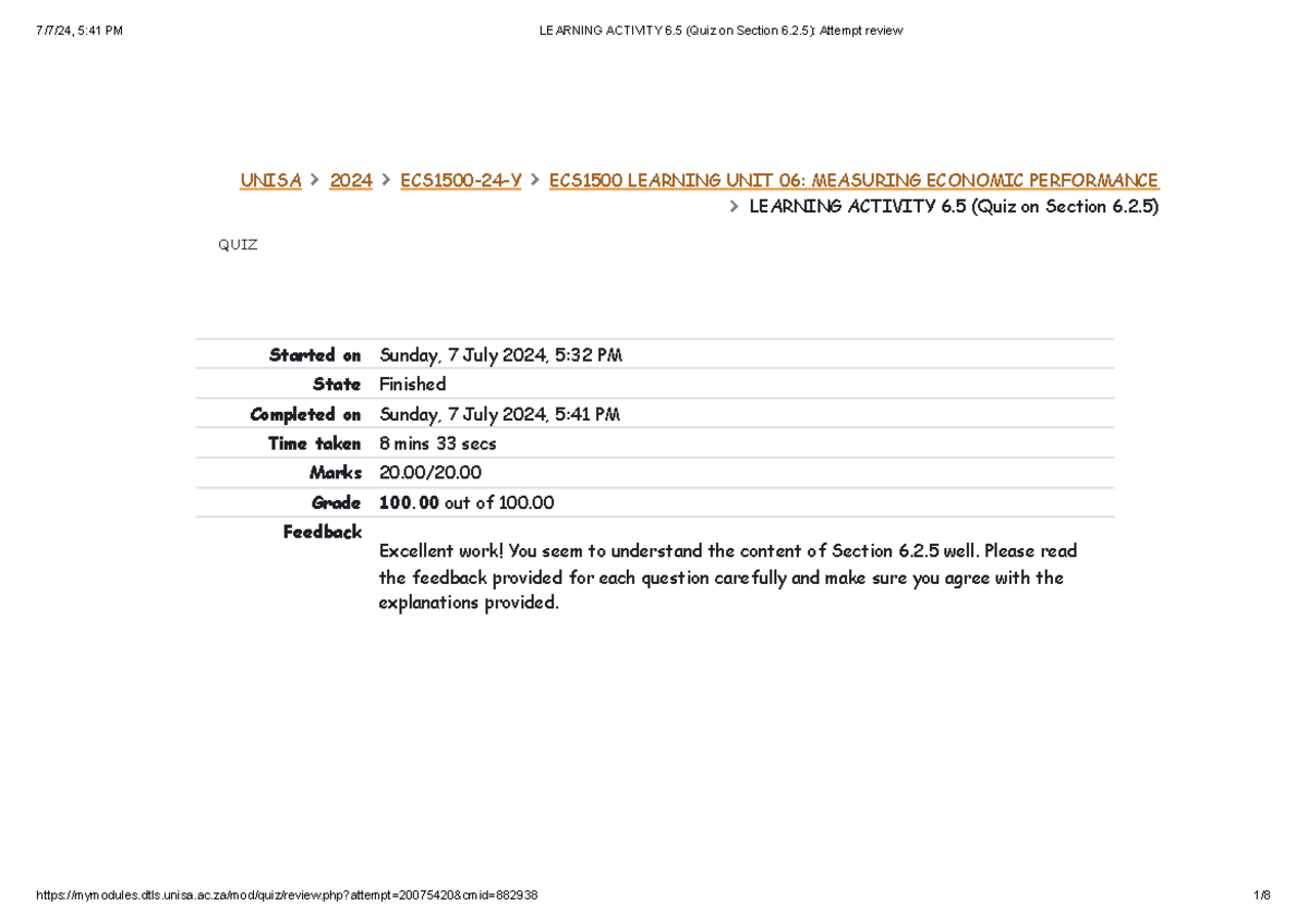 ECS1500 Learning Activity 6.5 Quiz Review on Section 6.2.5 - Studocu