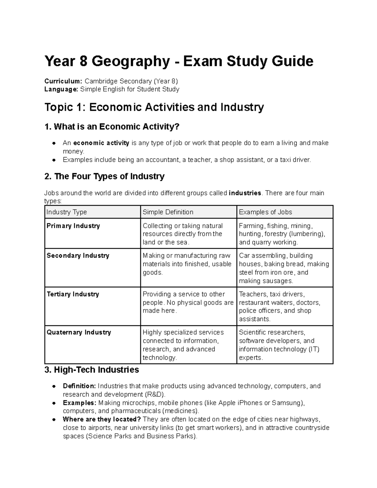 Year 8 Geography (Cambridge) Final Exam Study Guide - Studocu