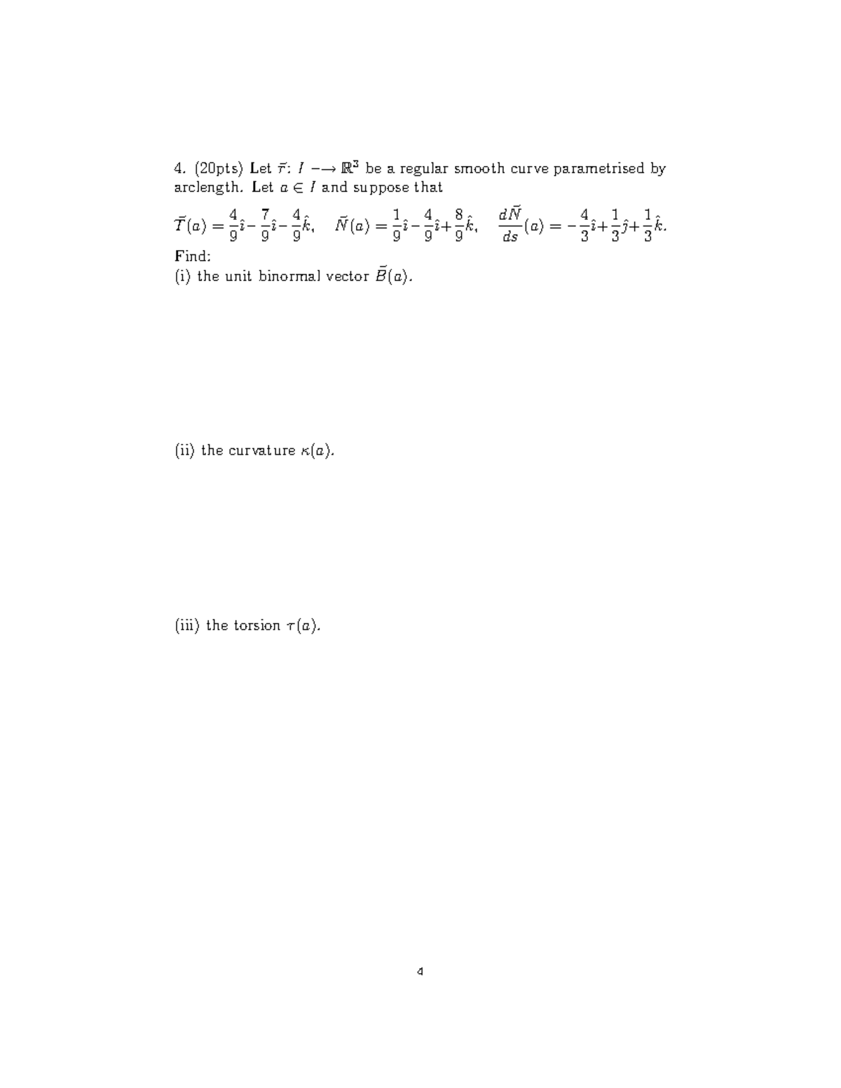 MIT 18.022F10 Final Exam: Curvature and Torsion of Curves - Studocu
