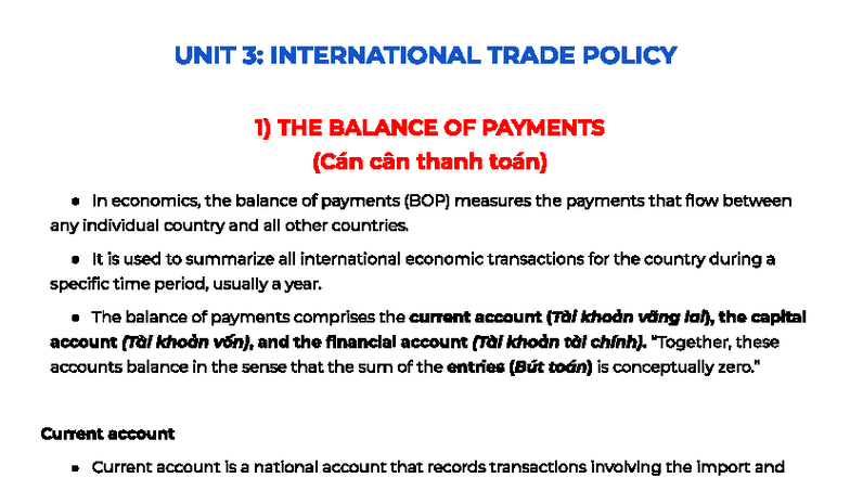 TACN3 - Unit 3: International Trade Policy and Balance of Payments ...