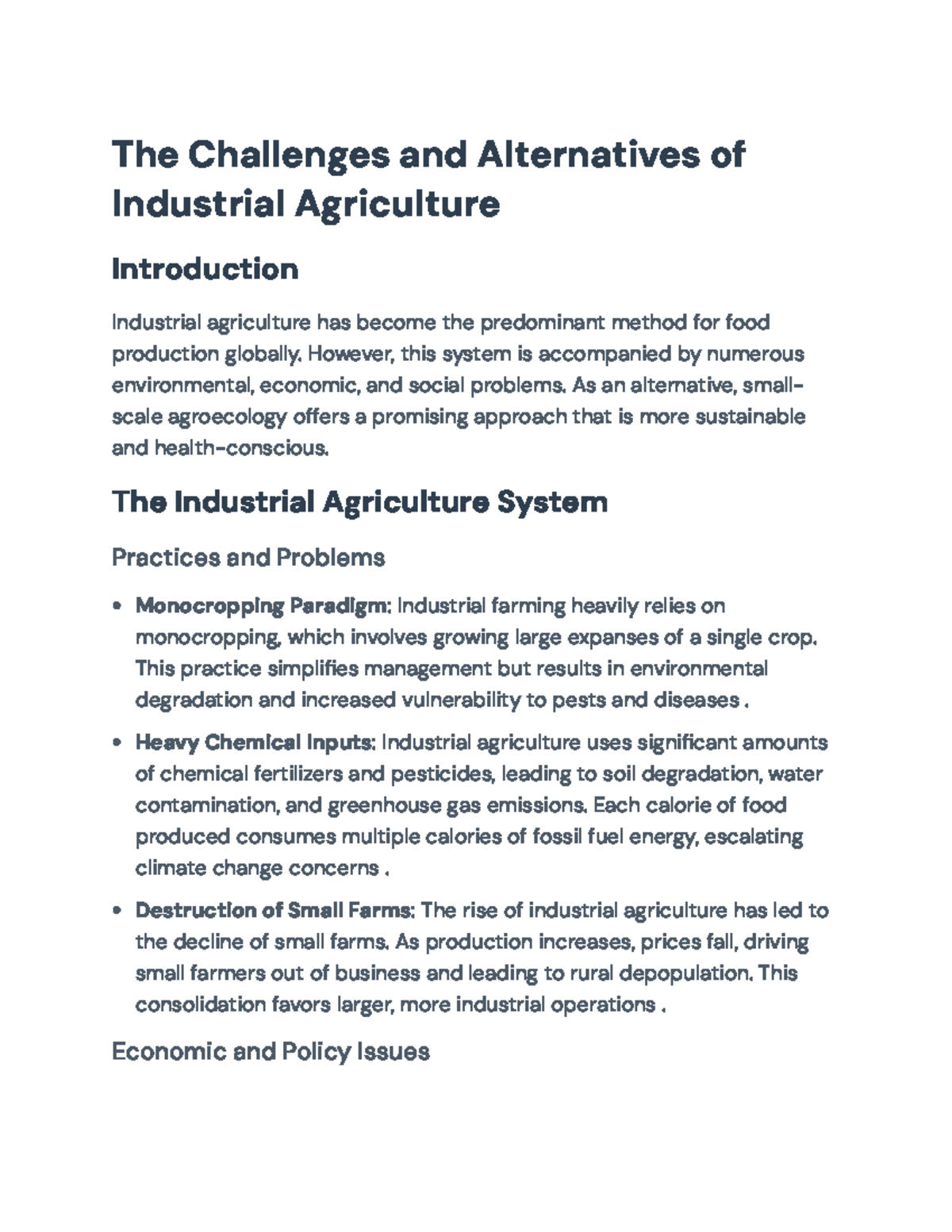 Challenges and Alternatives in Industrial Agriculture: A Sustainable ...
