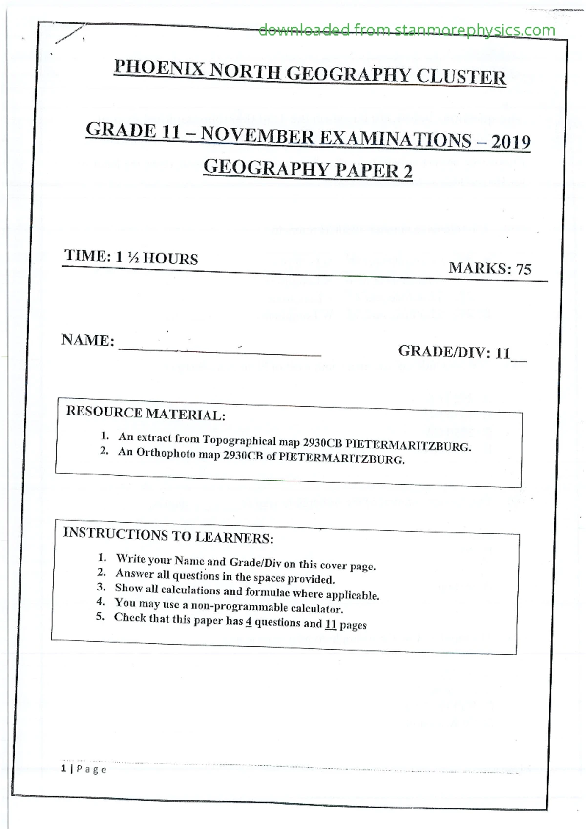 2025 Gr 11 Geo Final Exam - Comprehensive Annual Teaching Plan - Studocu