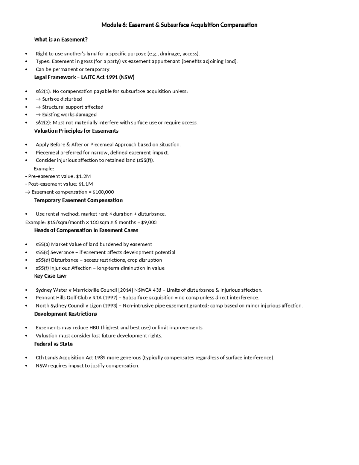 Statutory Valuation Module 6: Easement Compensation Overview - Studocu