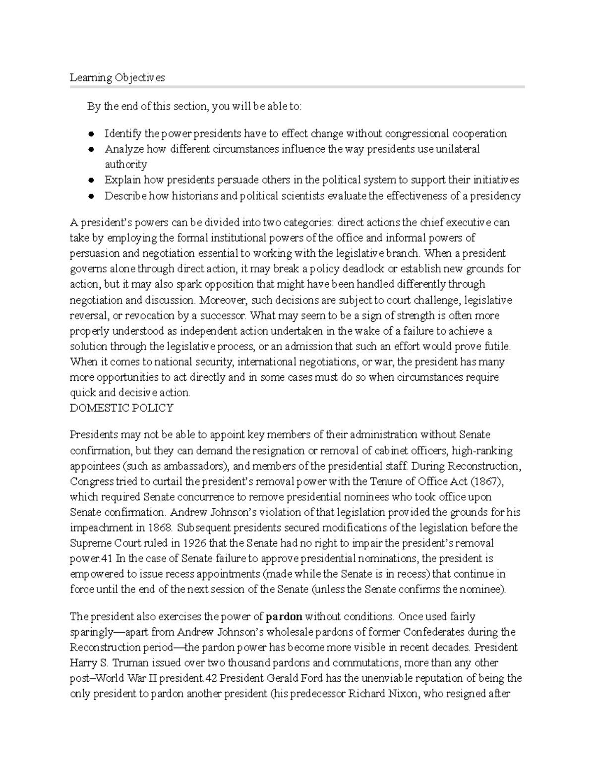 Gov 101: The Dynamics of Presidential Power and Executive Action - Studocu