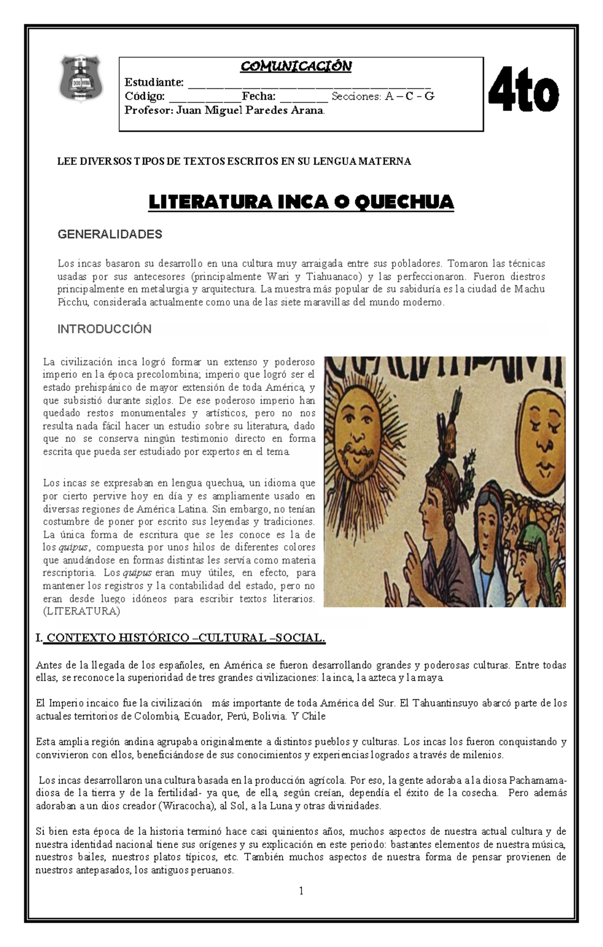 Literatura Inca: Análisis y Contexto Histórico del Quechua - Studocu
