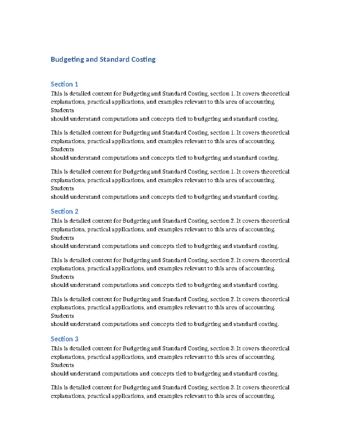 Budgeting and Standard Costing: Comprehensive Study Guide (Sections 1-5 ...