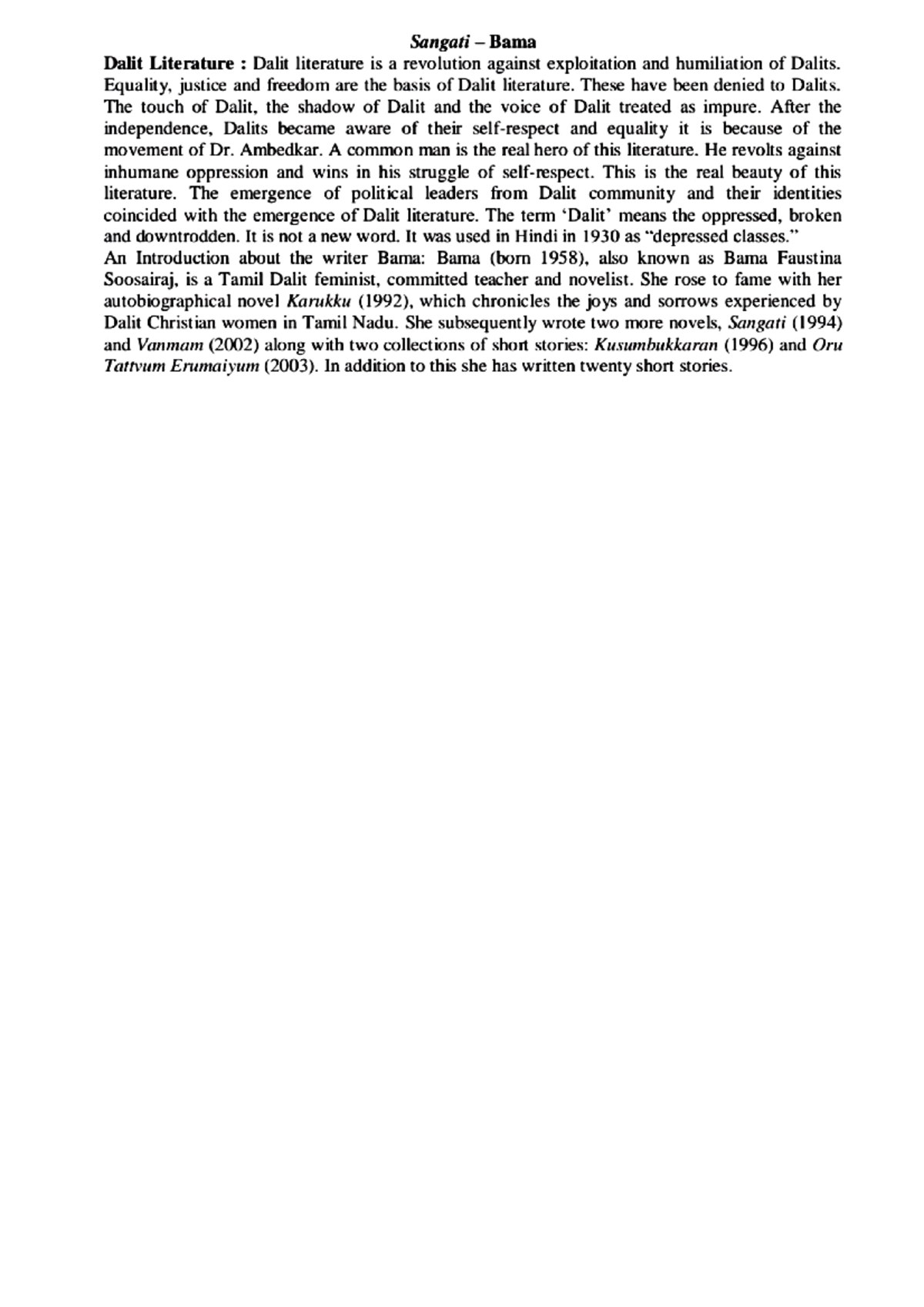 Sangati (1994) by Bama: A Dalit Feminist Autobiographical Narrative ...