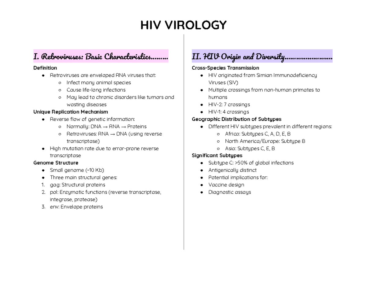 HIV Virology Overview: Retroviruses, Transmission, and Infection Stages ...
