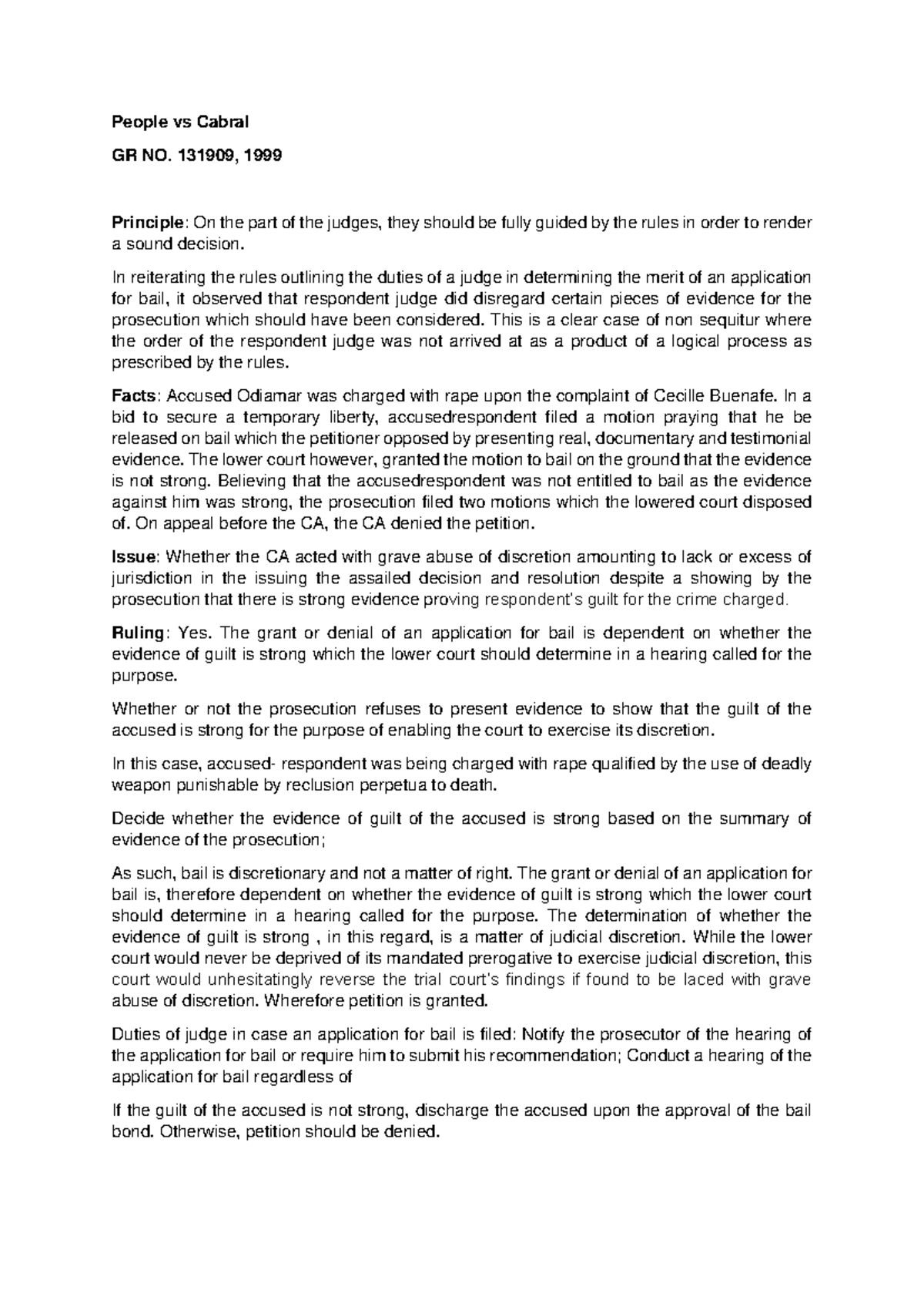 Legal Logic Case Digest 1: People vs Cabral, Escobar, and PESCA Case Summary - Studocu