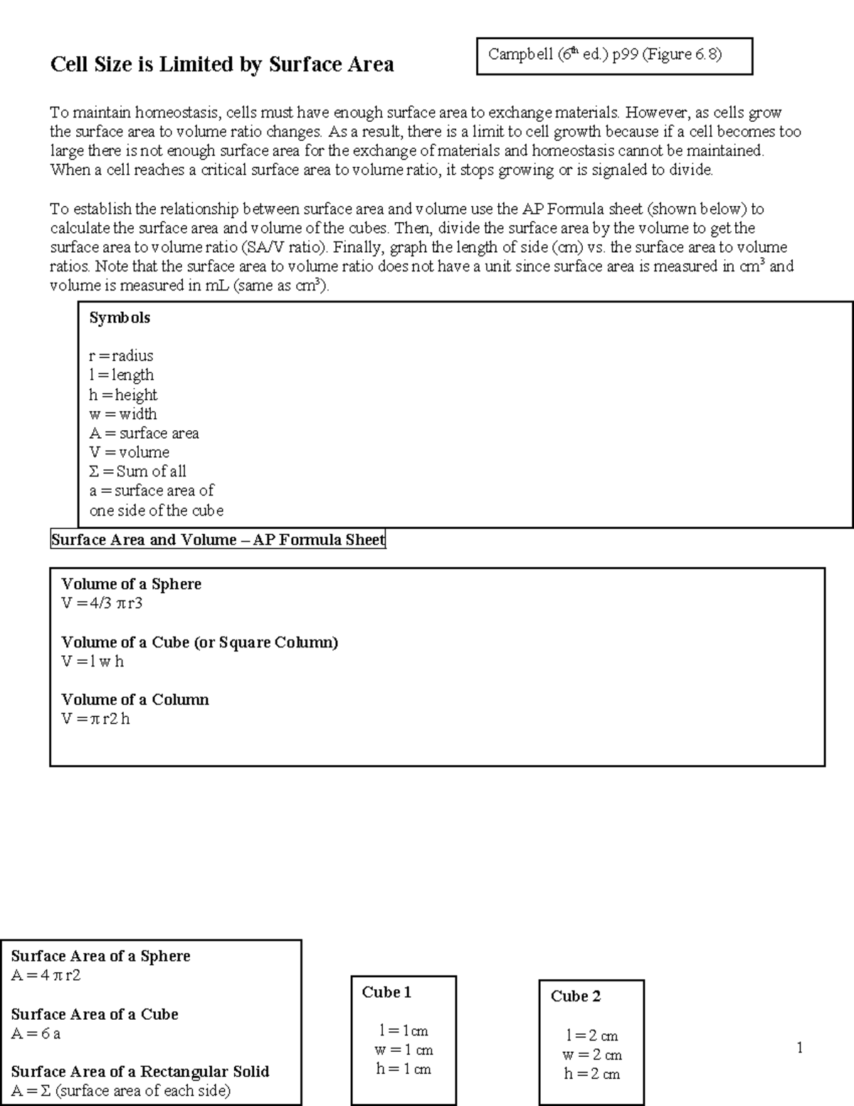 Cell Size & SA/V Ratio Worksheet: AP Bio Assignment - Studocu