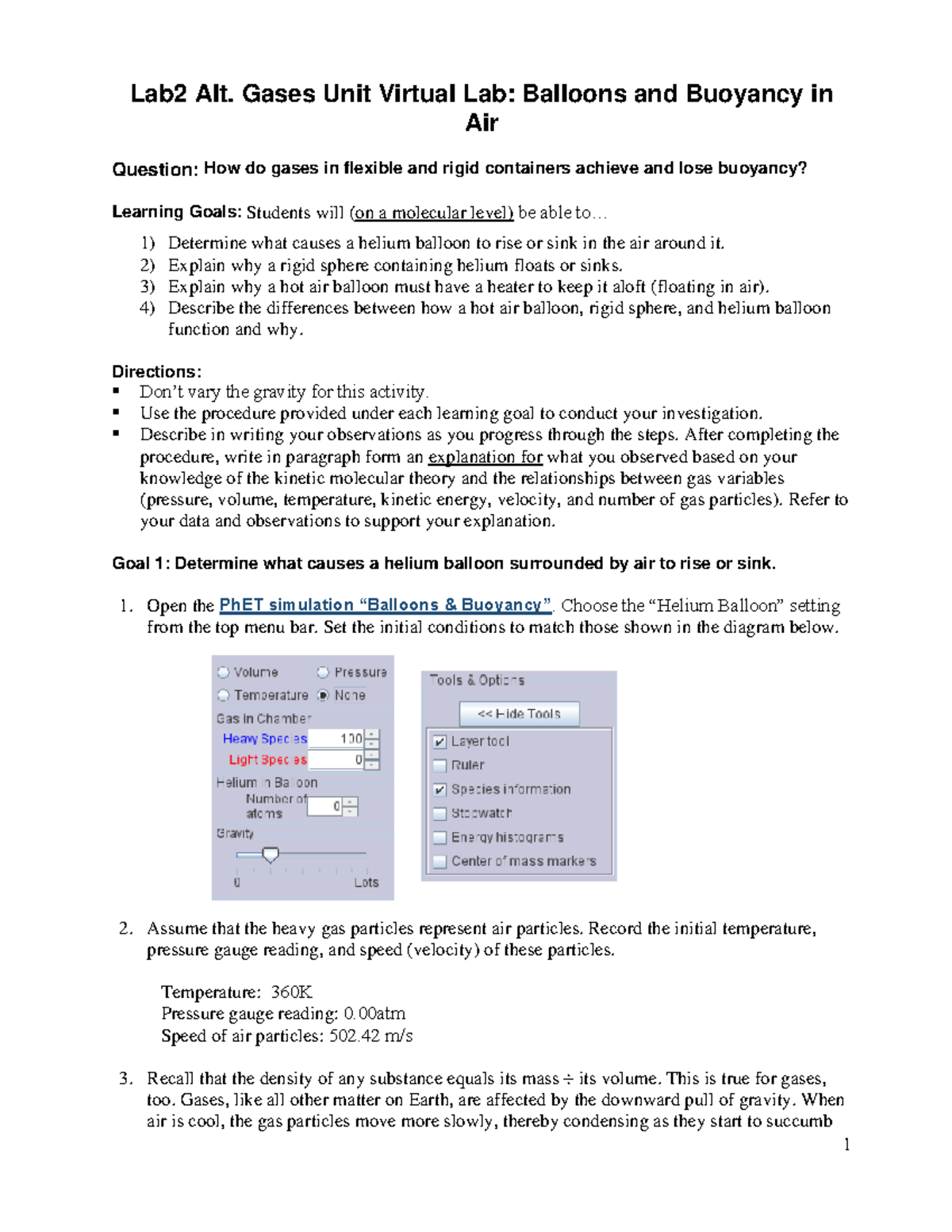Lab2Alt Balloons and Bouyancy in Air Ph ET Lab - Lab2 Alt. Gases Unit ...