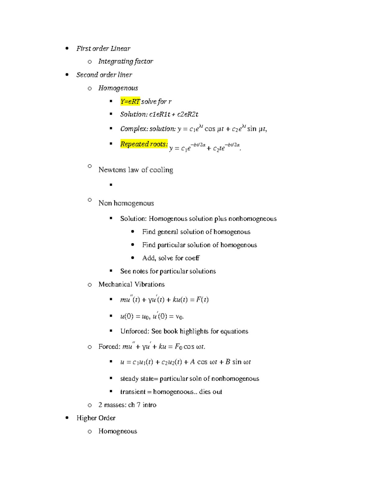 Diff Eq (MATH 302) Final Exam Course Summary and Key Concepts - Studocu