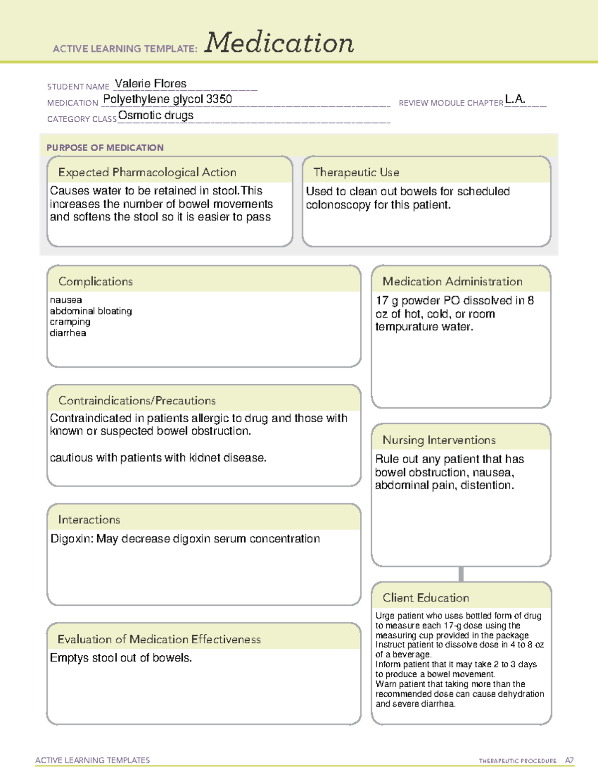 ATI Med Form: Polyethylene Glycol 3350 Therapeutic Procedure Guide ...