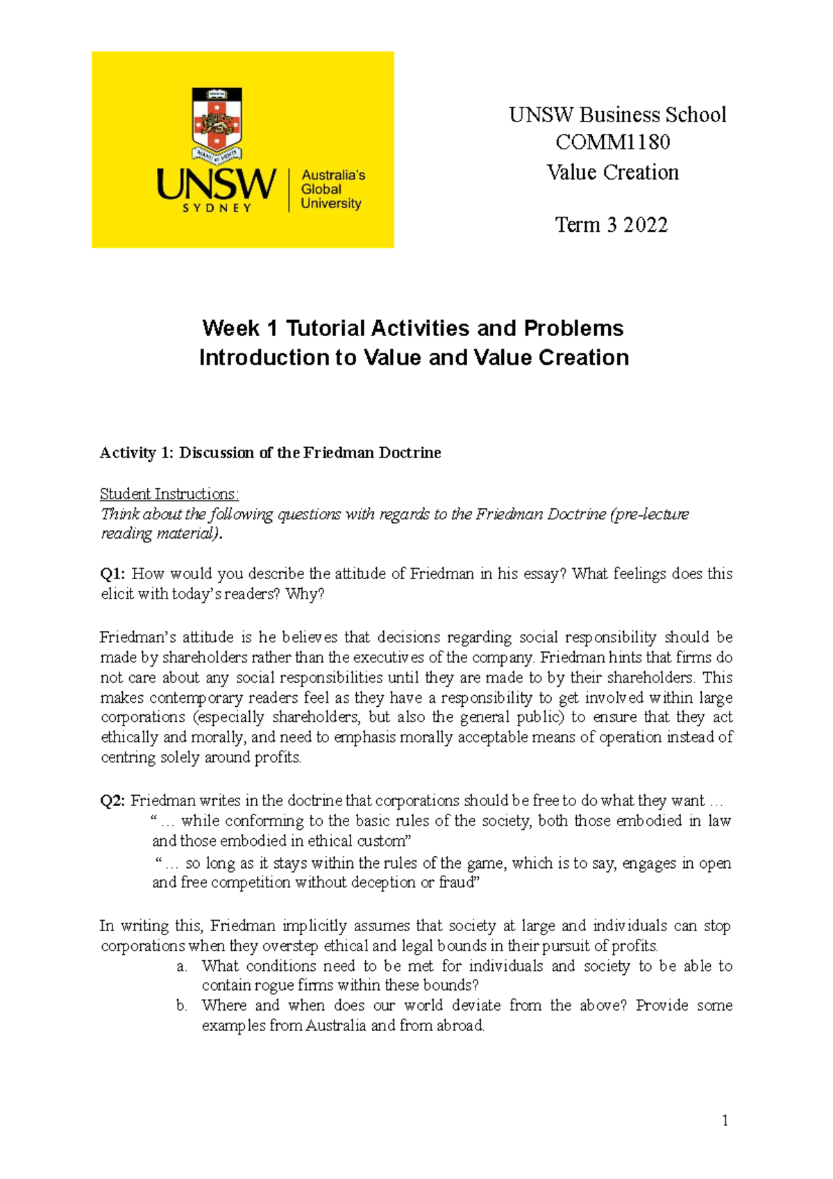 COMM1180 2022T3 Week 01 Tutorial Activities - UNSW Business School COMM ...