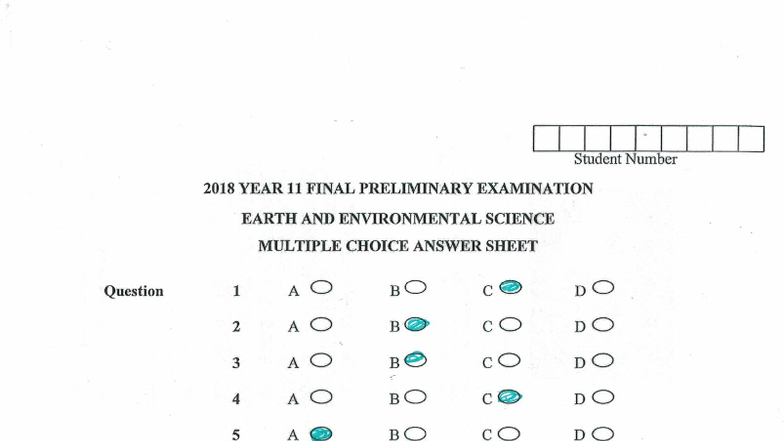 Year 11 Earth and Environmental Science Final Exam B - Answer Sheet ...