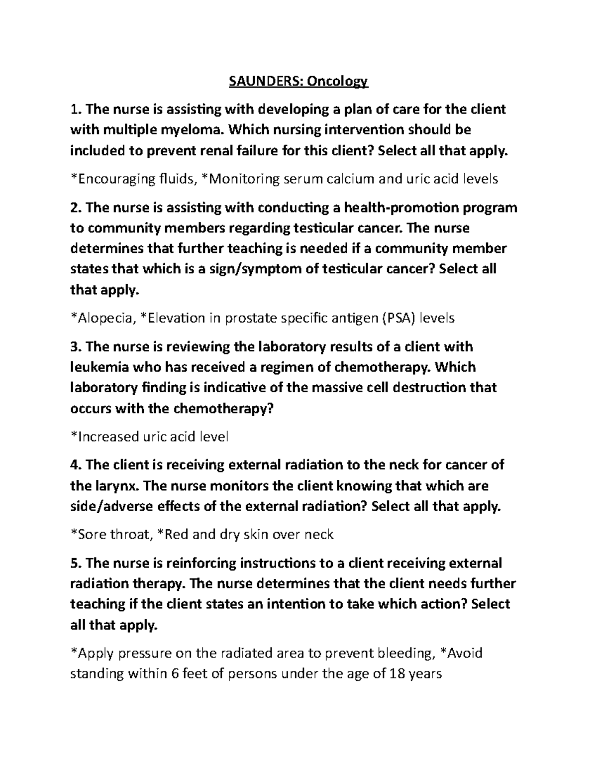 Saunders- Oncology Nursing Interventions & Patient Care Guidelines ...